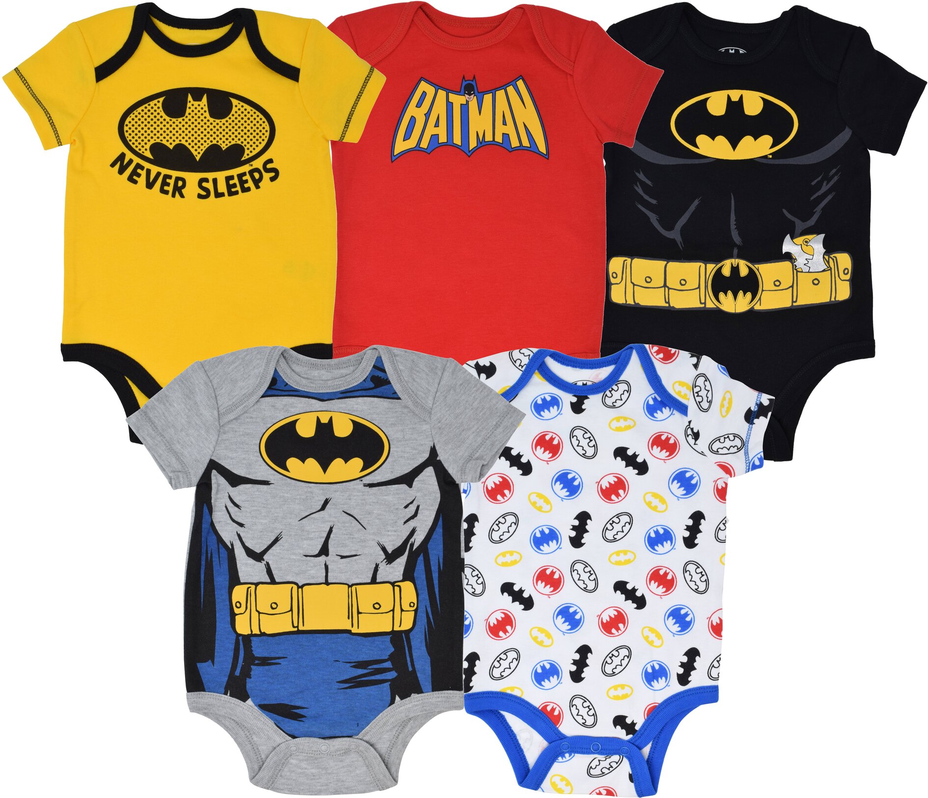DC Comics Batman Joker Riddler 5 Pack Bodysuits Newborn to Infant ...