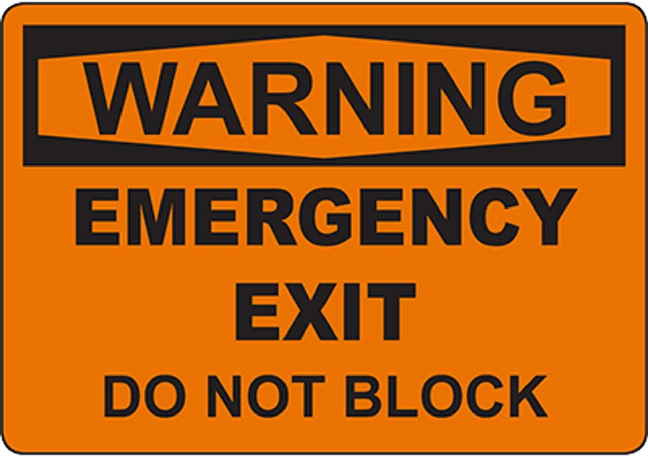 WARNING Emergency Exit Do Not Block Sign Safety Signs Fire Safety Signs ...