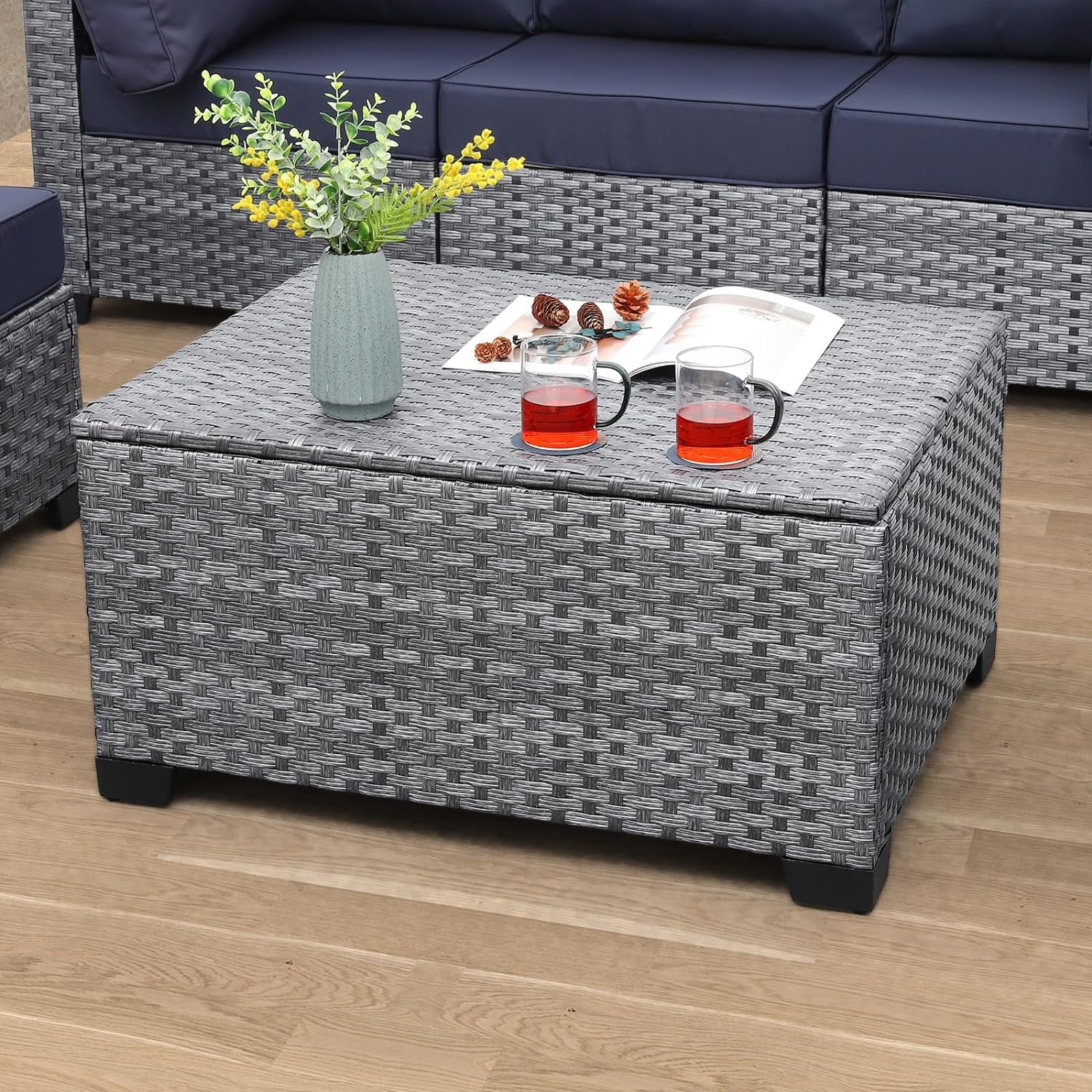 WAROOM Outdoor PE Wicker Coffee Table - Resin Rattan Patio Table Garden Furniture Backyard ...