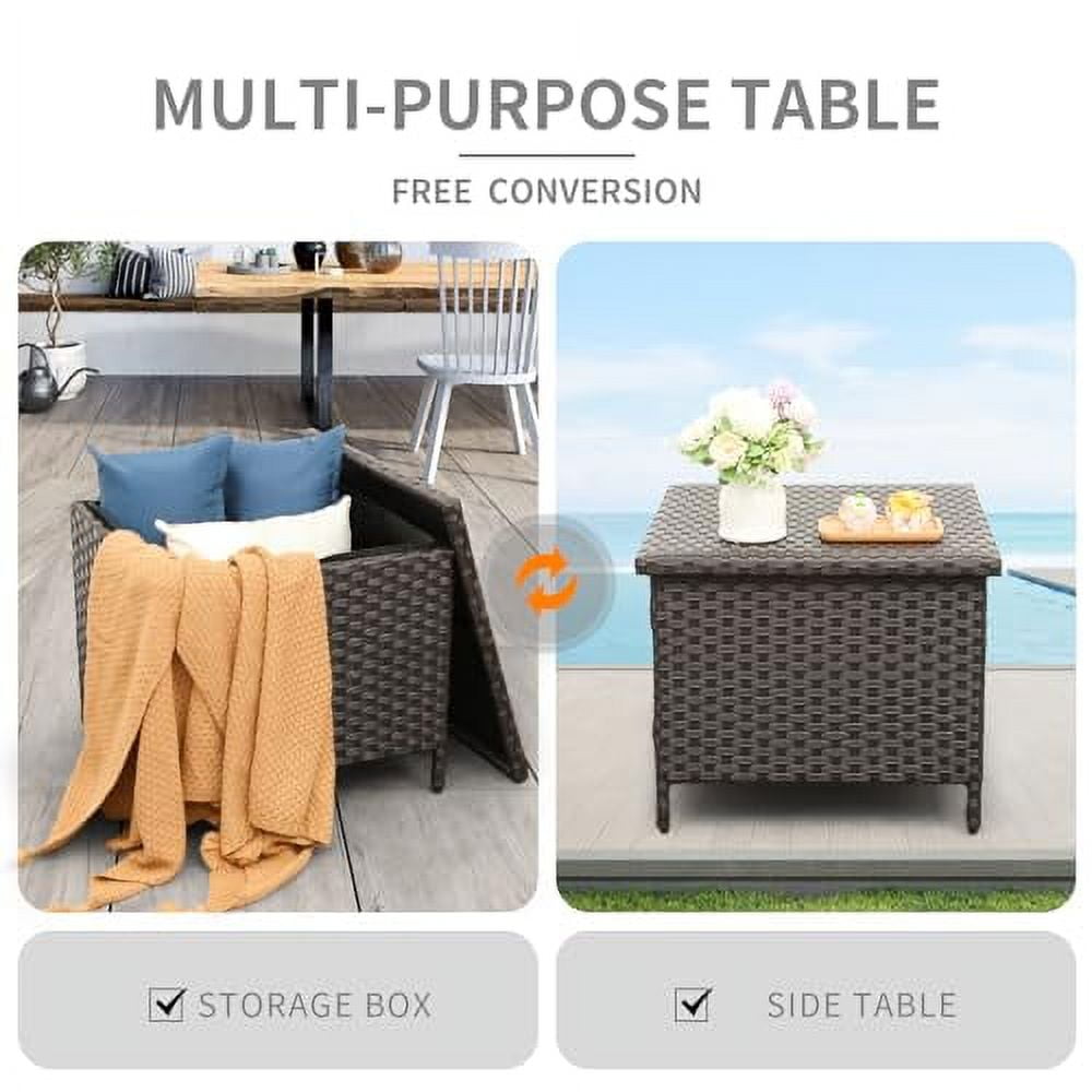 WAROOM Outdoor PE Wicker Side Table with Storage Patio End Table Resin ...