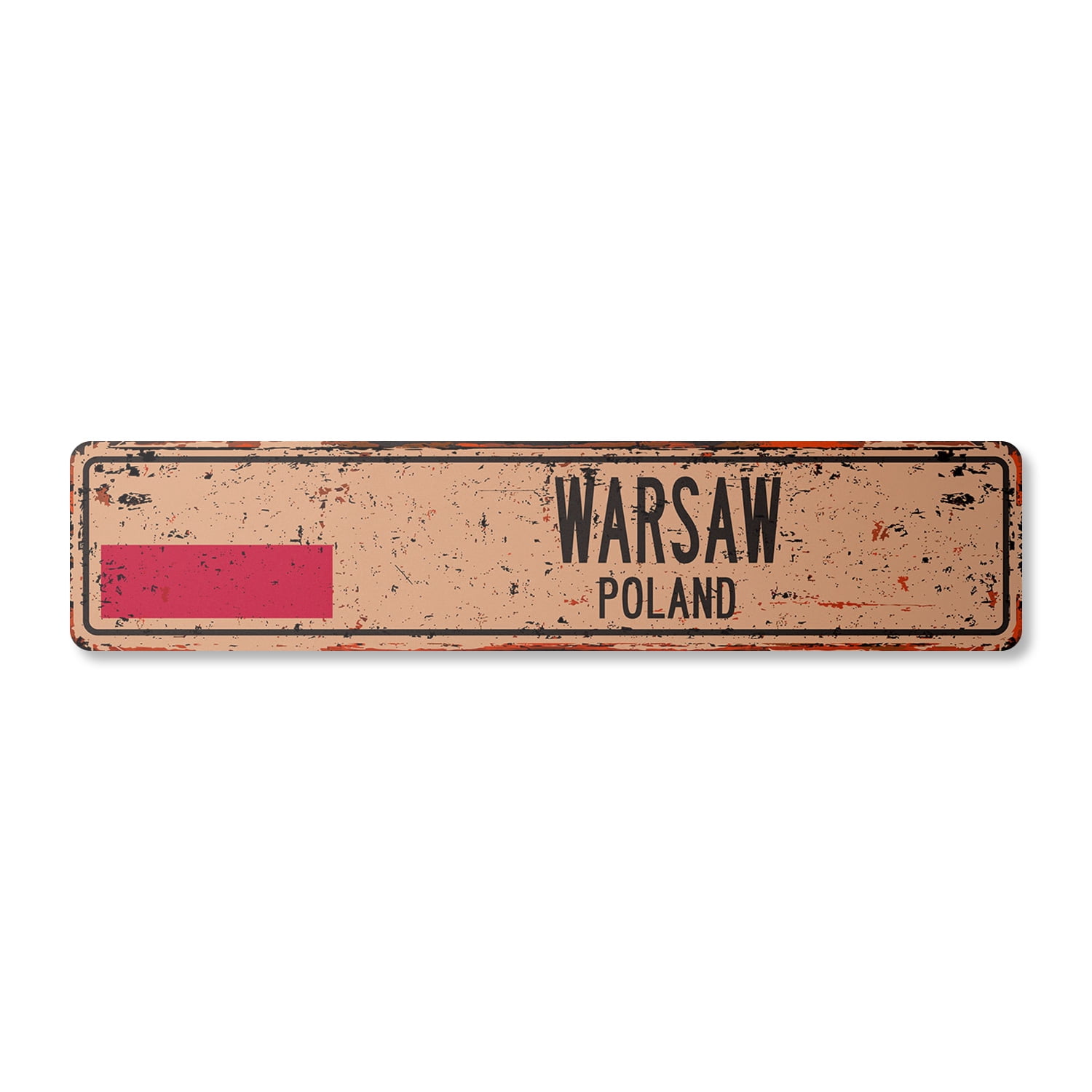 WARSAW POLAND Vintage Aluminum Street Sign Pole flag city country road ...