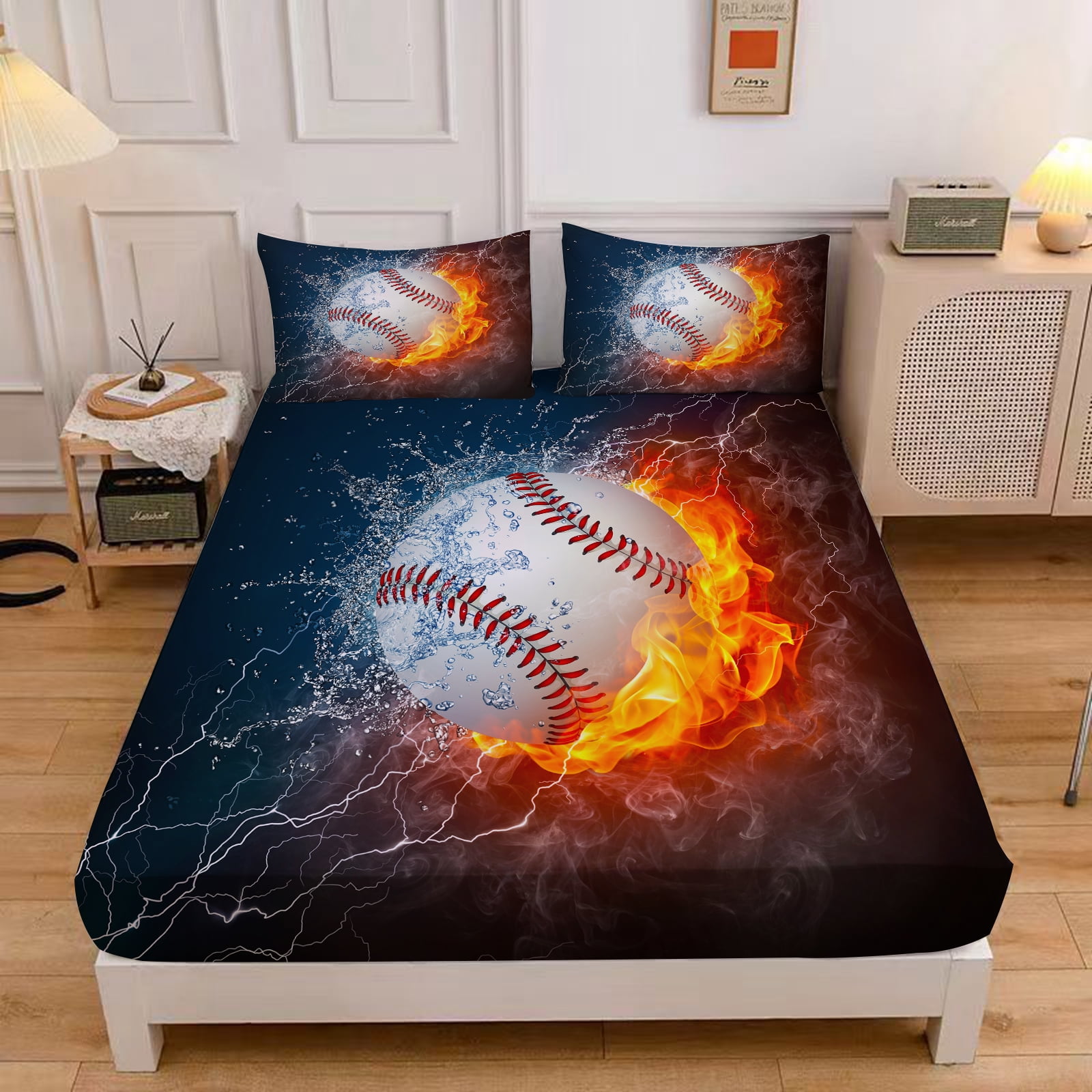 WASFDN Baseball Sheet Set Sports Theme Bedding Set for Kids 3D Baseball ...