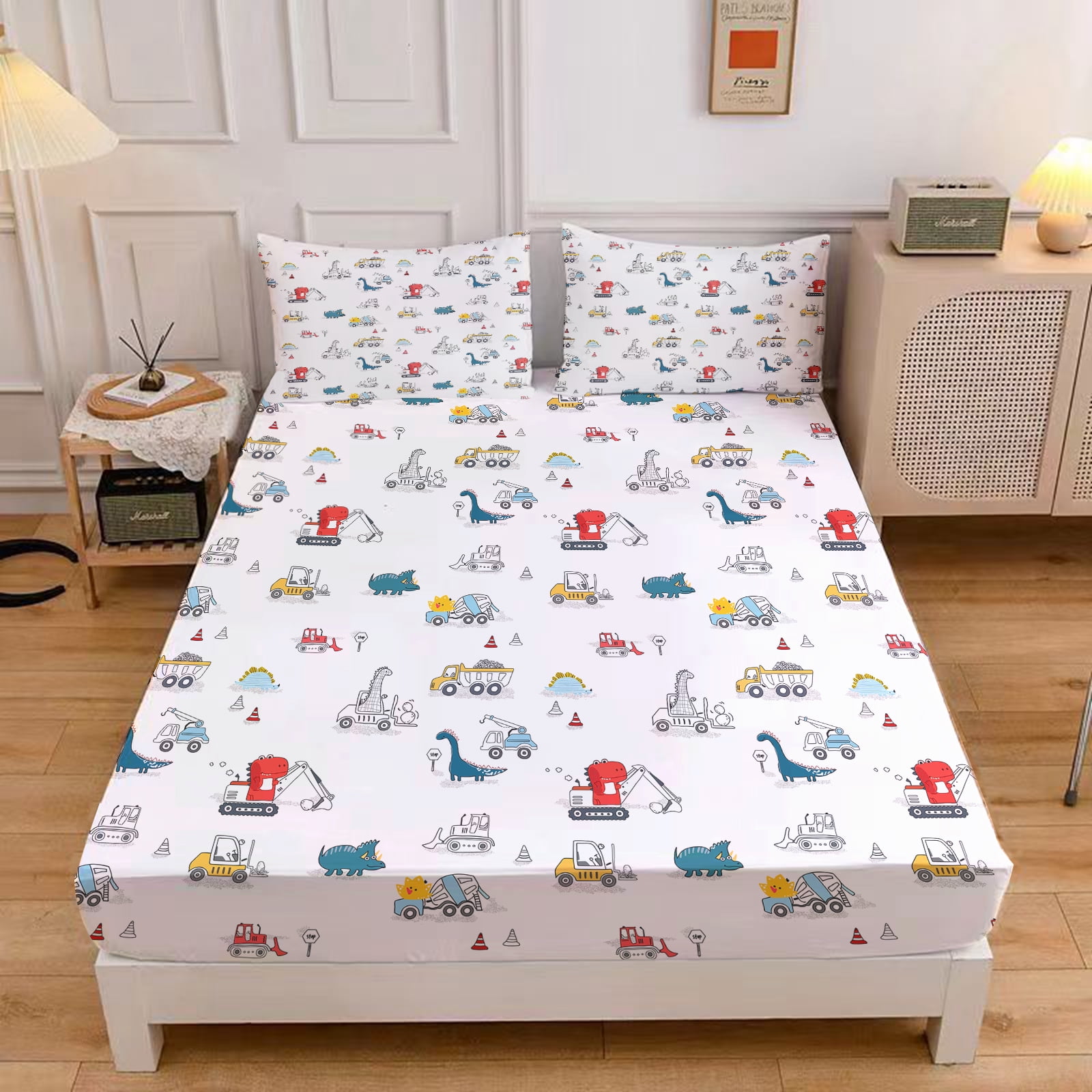 WASFDN Cartoon Excavator Sheet Set for Kids Boys Truck Construction ...