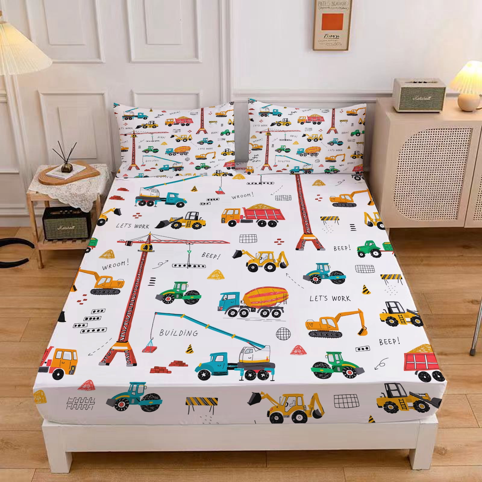 WASFDN Cartoon Excavator Sheet Set for Kids Boys Truck Construction ...