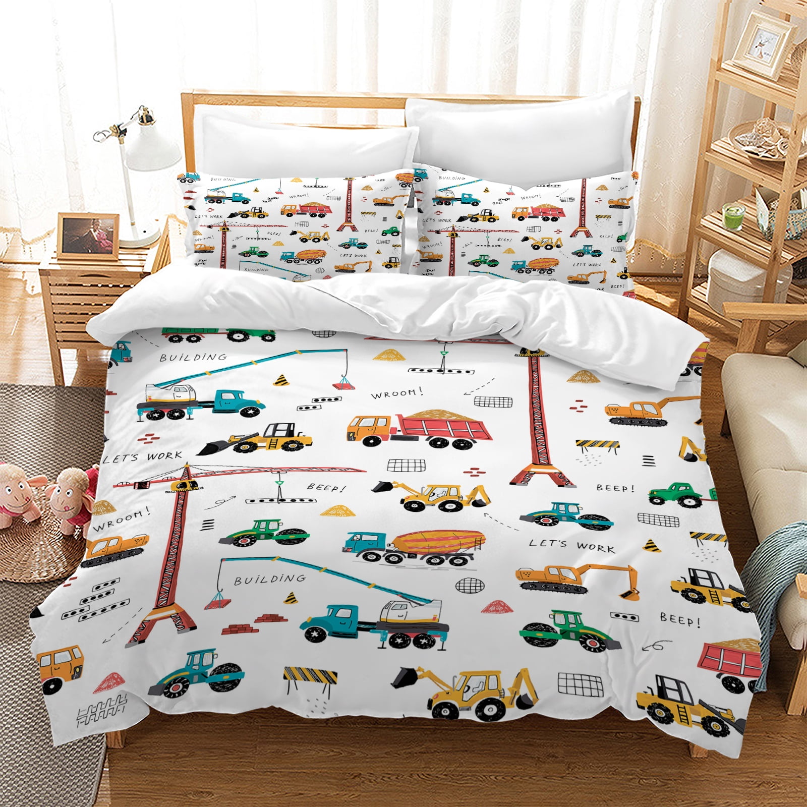 WASFDN Excavator Duvet Cover for Kids Boys Cartoon Cars Comforter Cover ...