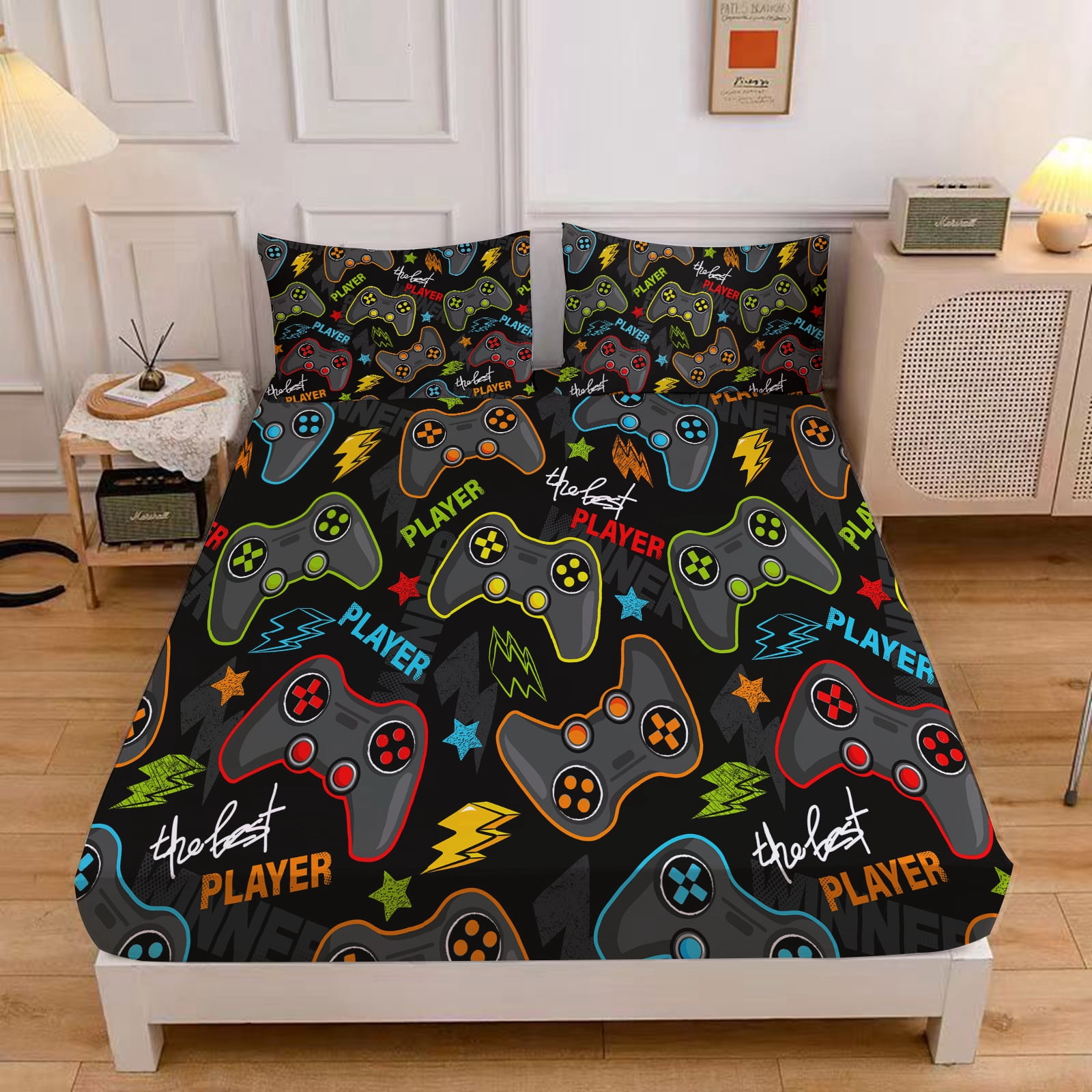 WASFDN Gamer Sheet Set for Kids Teens Gamepad Fitted Sheet Video Games ...