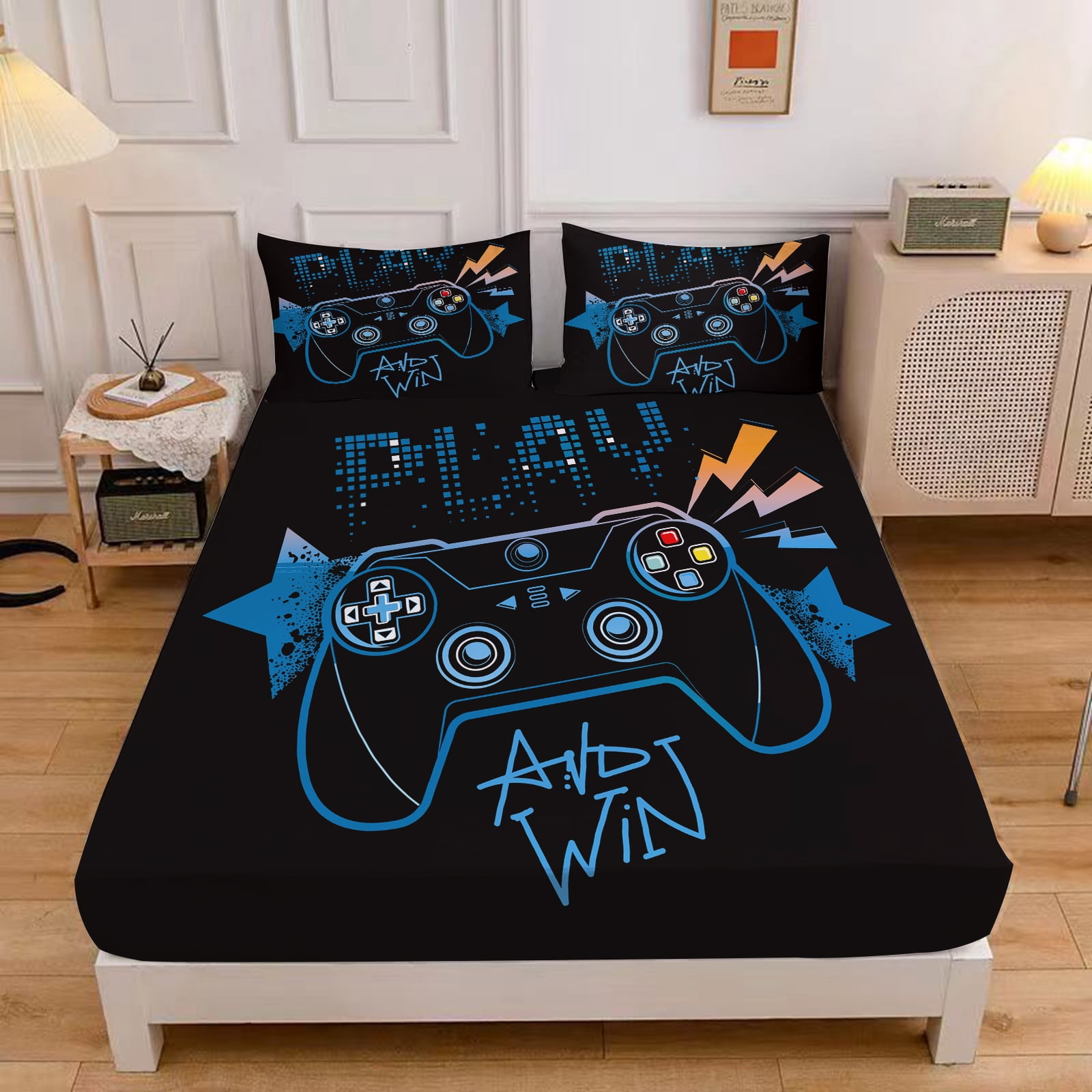 WASFDN Gamer Sheet Set for Kids Teens Gamepad Fitted Sheet Video Games ...
