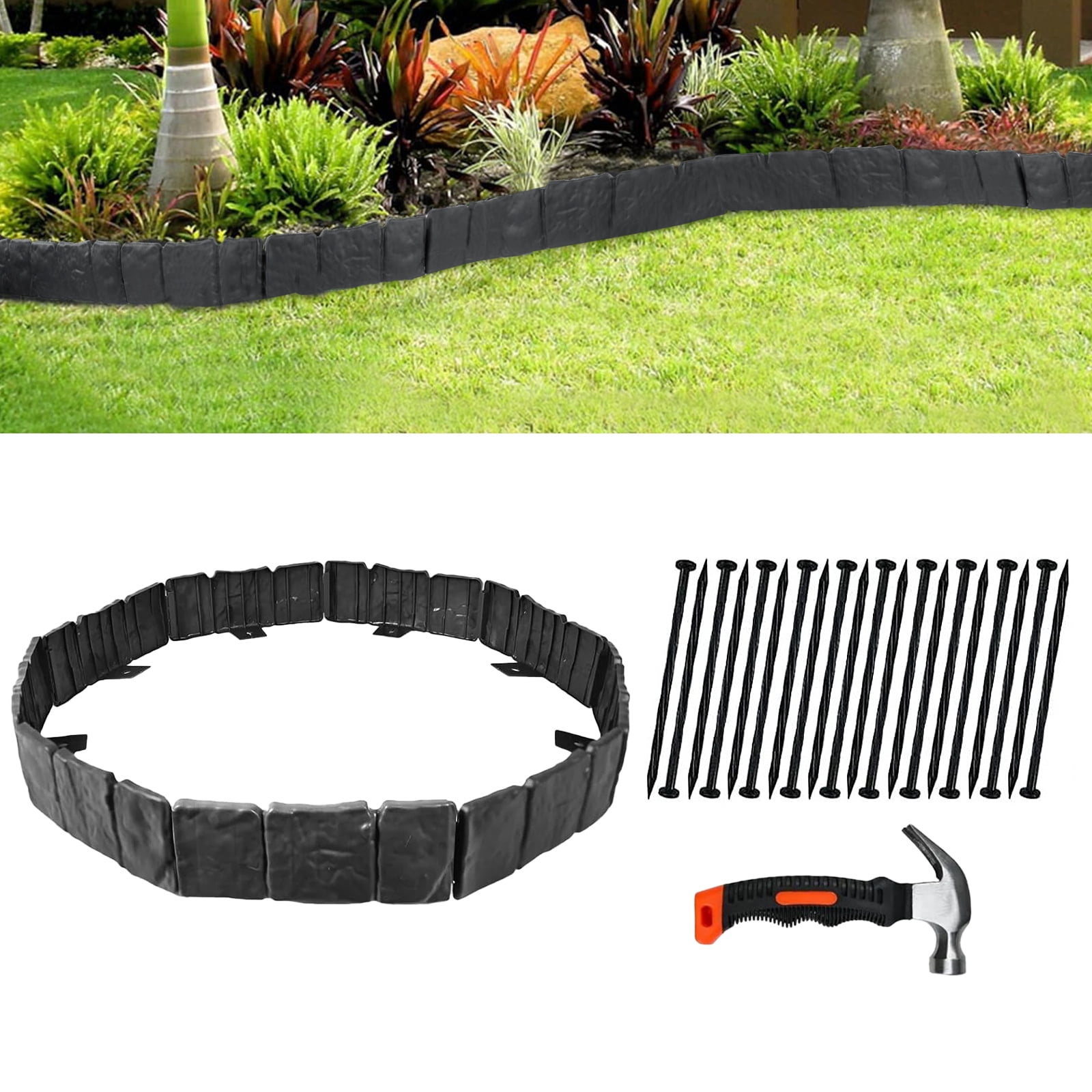 WASFDN Garden Border Edging, 5.35 in x 9.95 in, Black Plastic, 20 Count ...