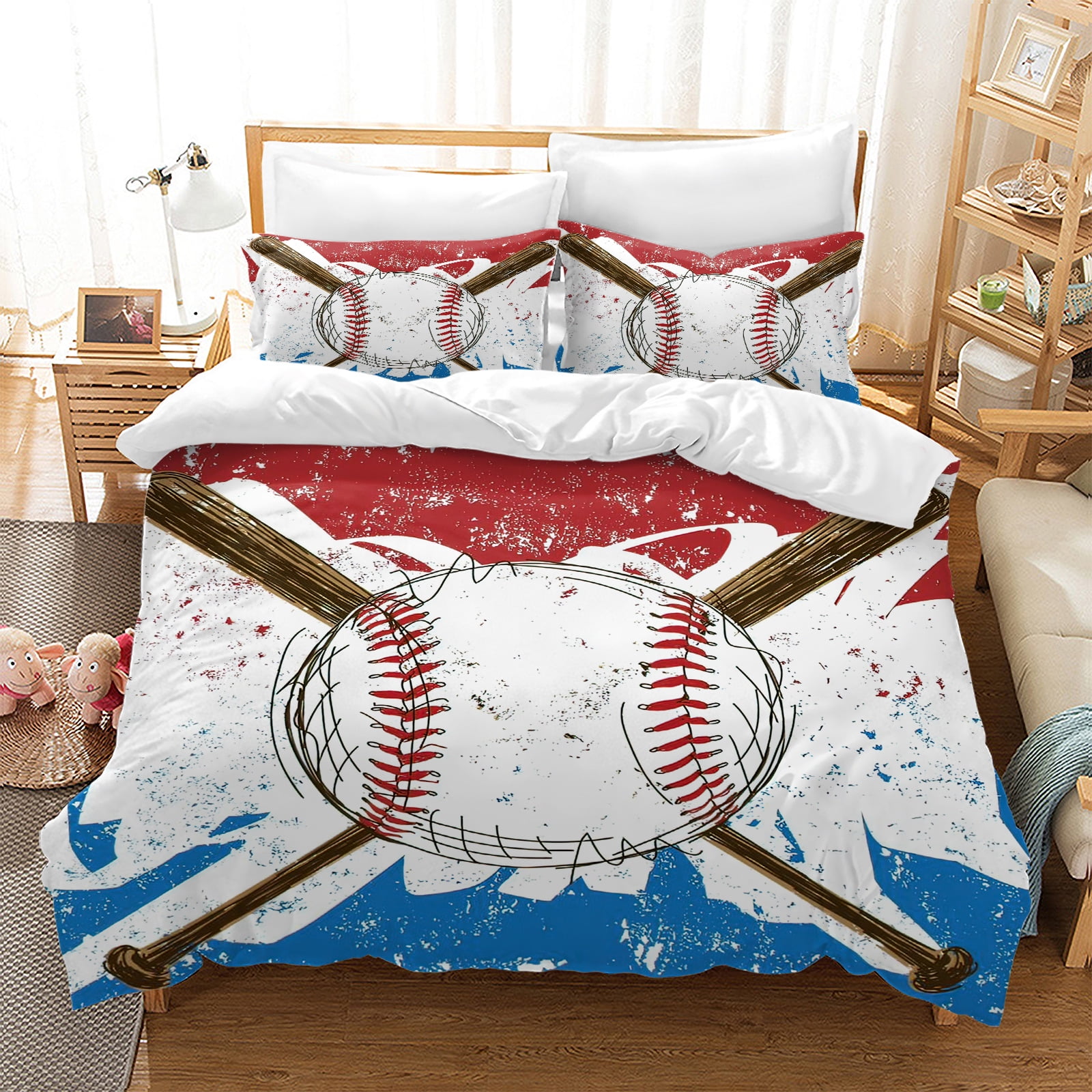 WASFDN Kids Duvet Cover Baseball Bedding Set for Children Boys Ball ...