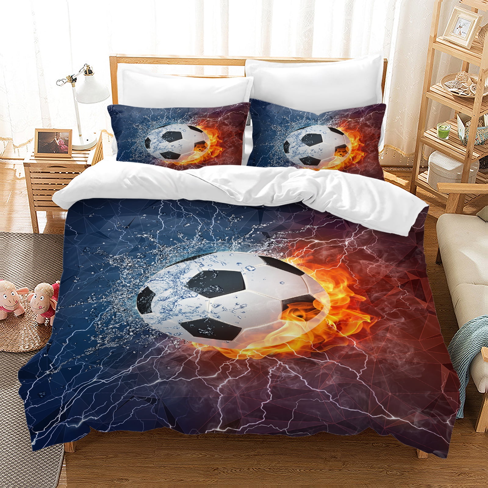 WASFDN Kids Duvet Cover Football Bedding Set for Children Boys 3D ...