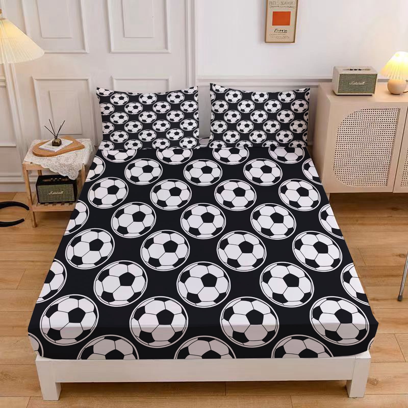 WASFDN Kids Football Sheet Set 3D Printed Soccer Fitted Sheet Sports ...