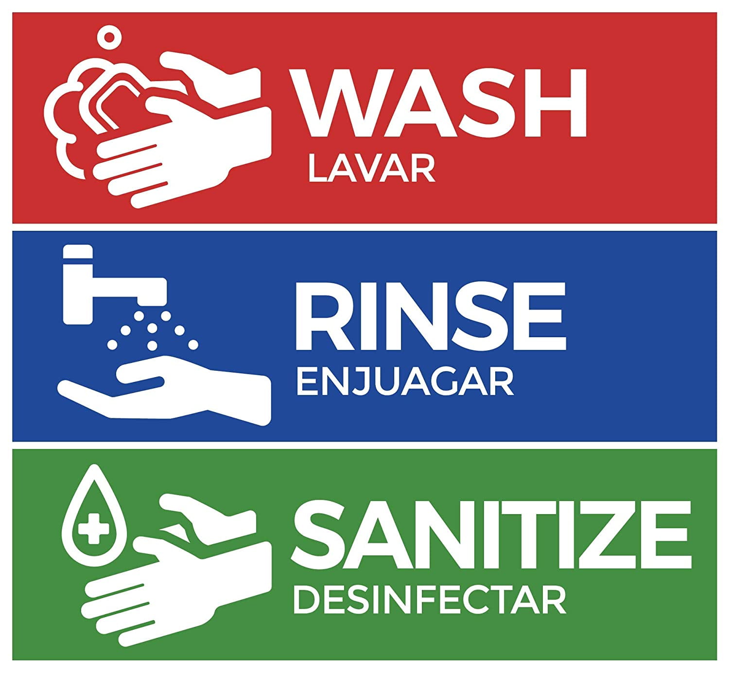 WASH, Rinse, SANITIZE Stickers, 2.75" X 9", 1 of Each Sticker - Walmart.com