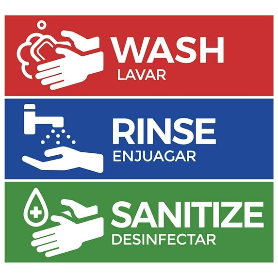 WASH, Rinse, SANITIZE Stickers, 2.75" X 9", 1 of Each Sticker - Walmart.com