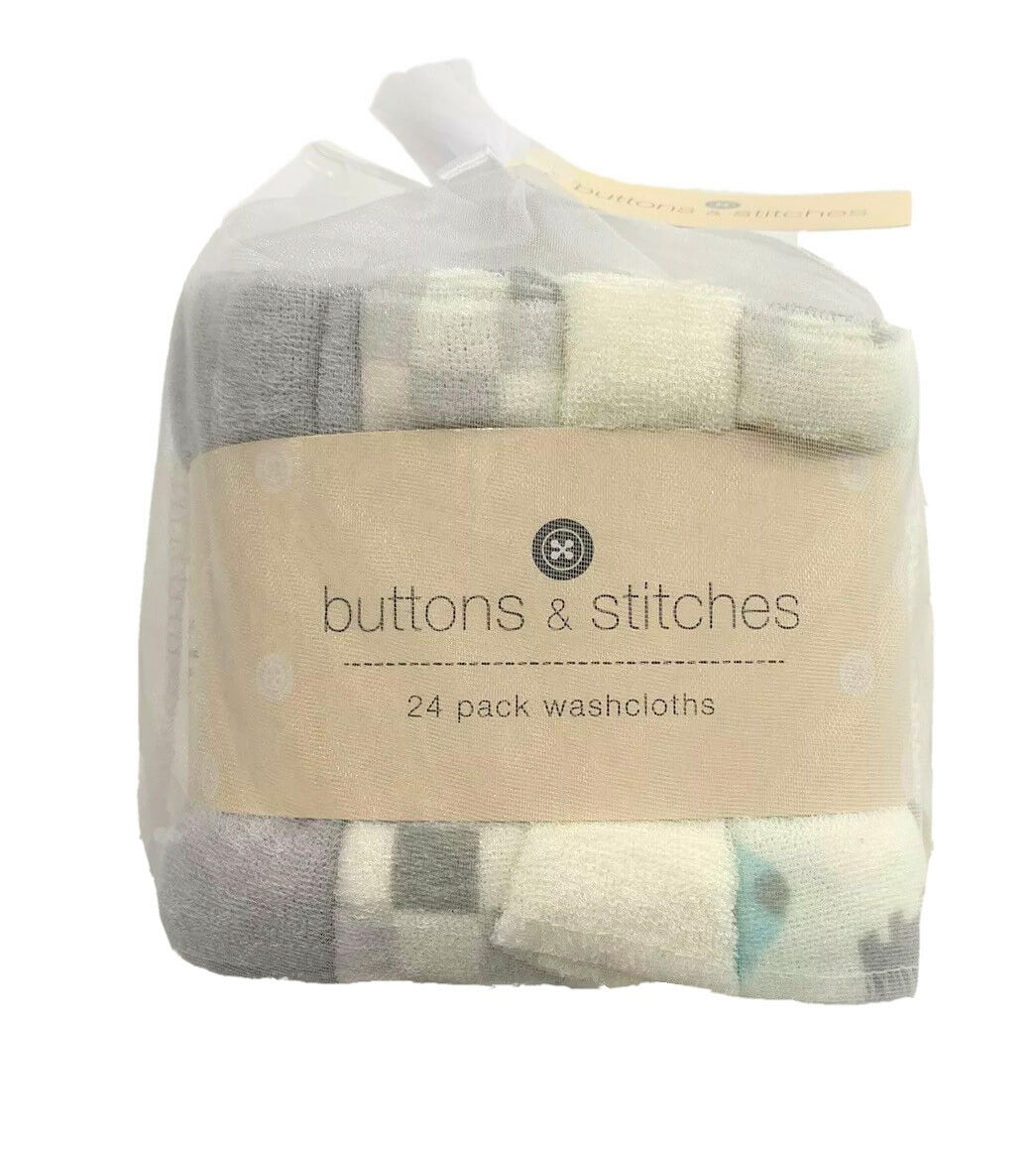 WASHCLOTHS PACK 24 - BUTTONS & STITCHES - ELEPHANT AQUA - UNISEX SOFT ...