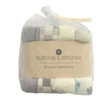 WASHCLOTHS PACK 24 - BUTTONS & STITCHES - ELEPHANT AQUA - UNISEX SOFT ...