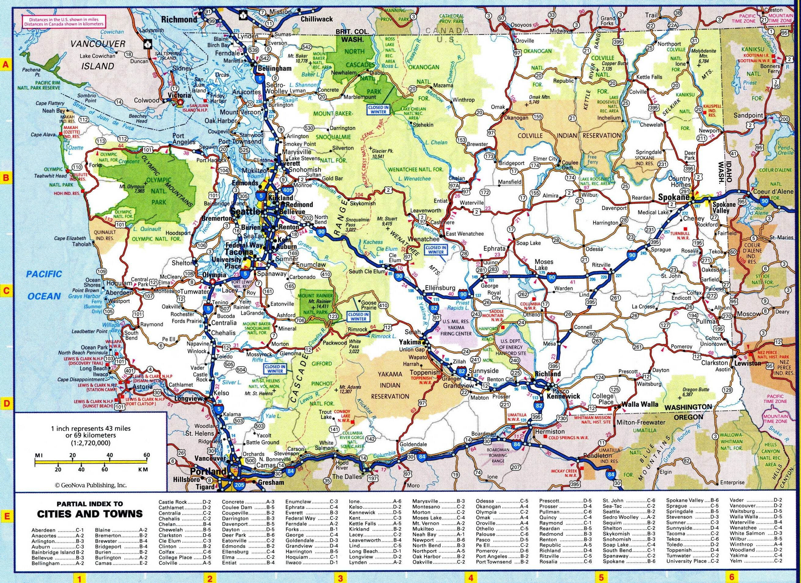 Washington State Road Map Glossy Poster Picture Photo Print Banner Wa ...