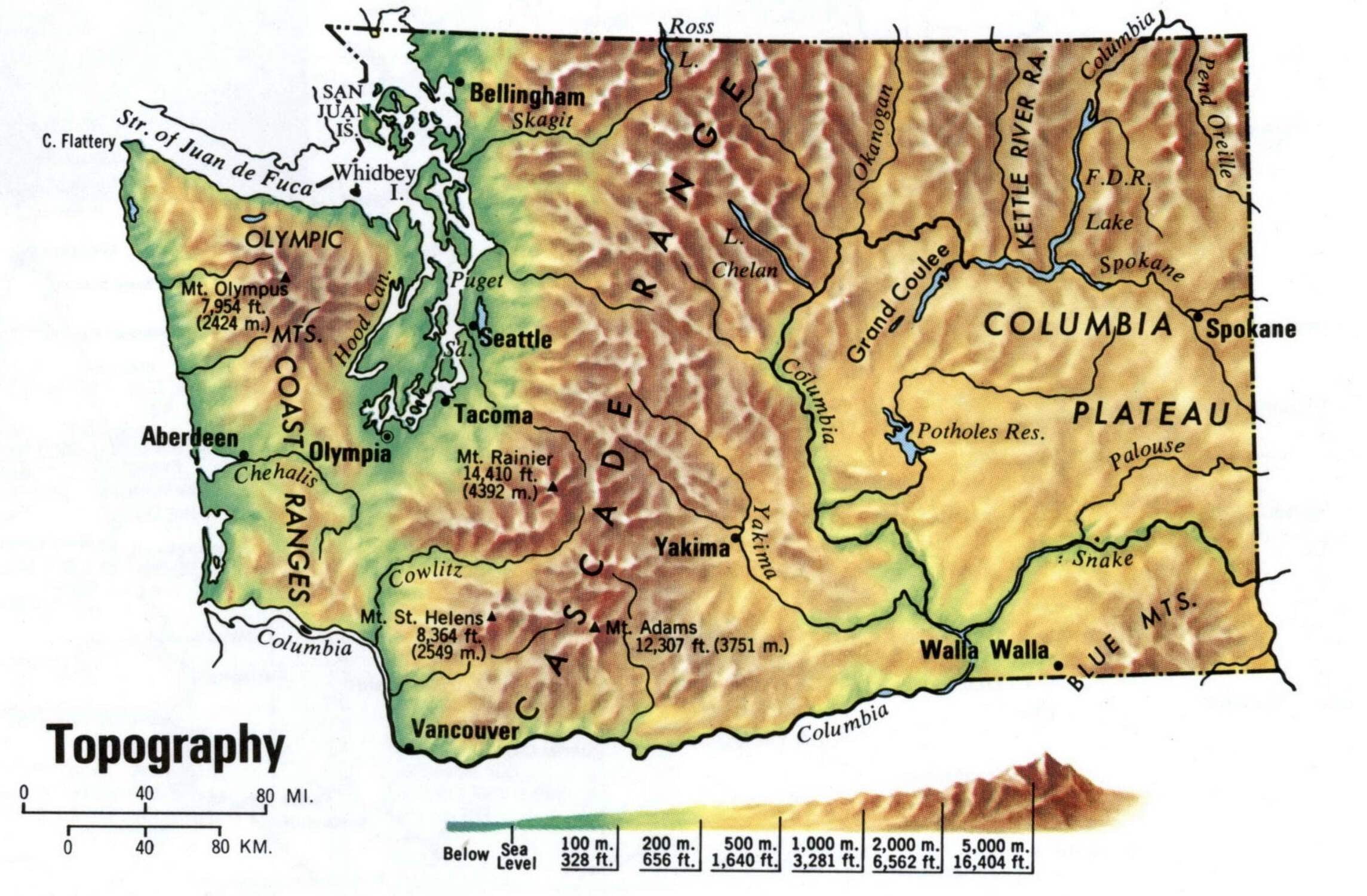 Washington Topography Map Glossy Poster Picture Photo Print Banner Wa ...