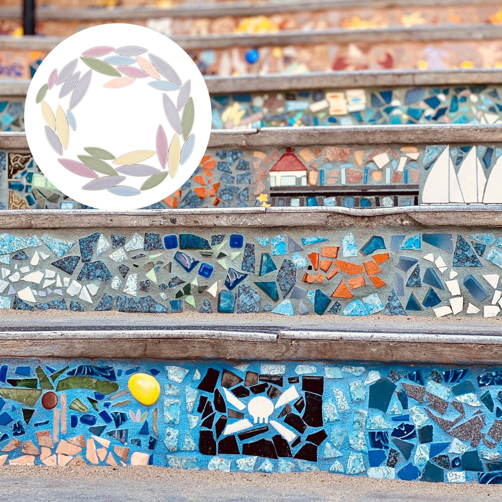 WASHWEPE 1 Set Mini Ceramic Tiles Multi-colored Leaf-shaped For Artists ...