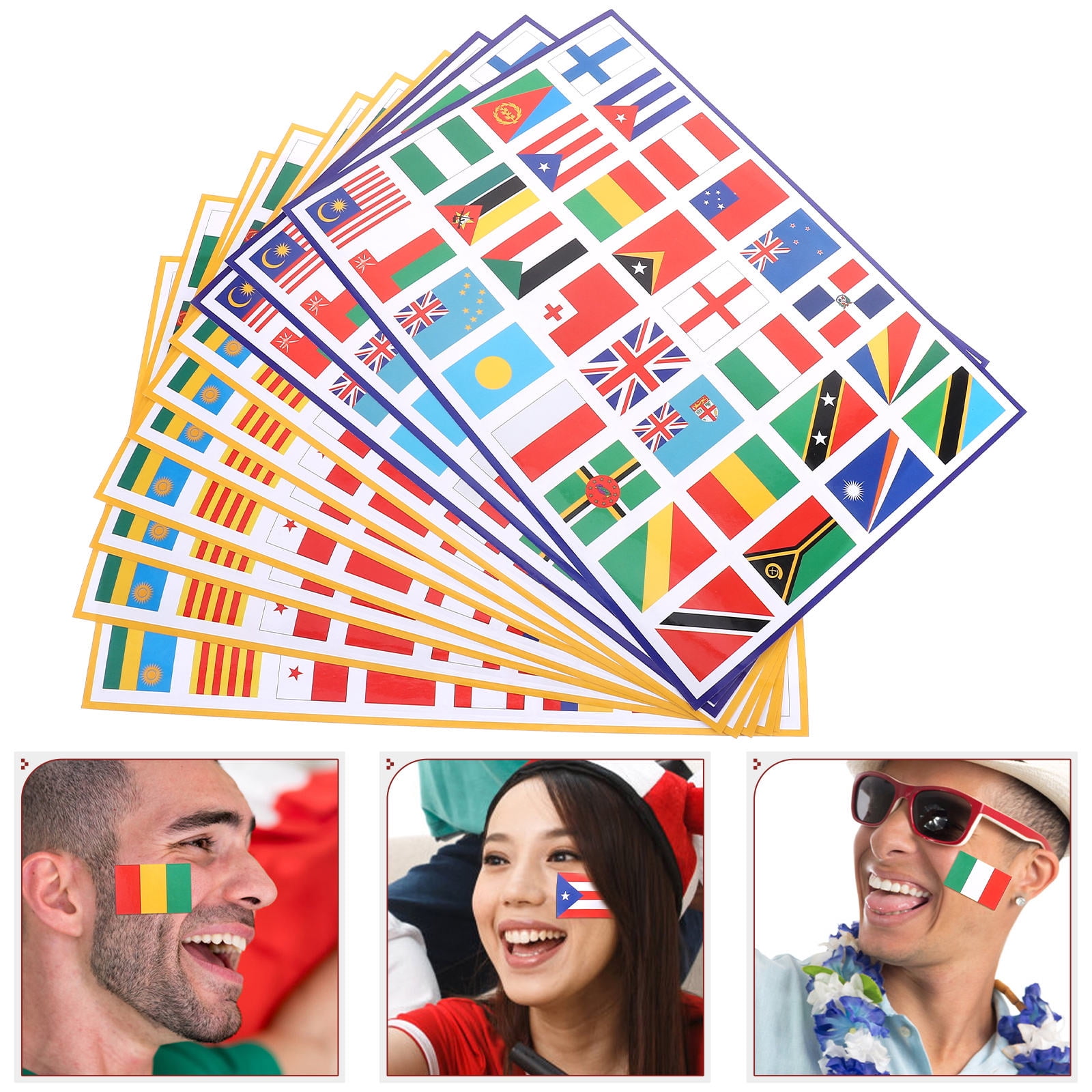 WASHWEPE 10 Sheets Decorations Flag Stickers Decorative Soccer Fan ...