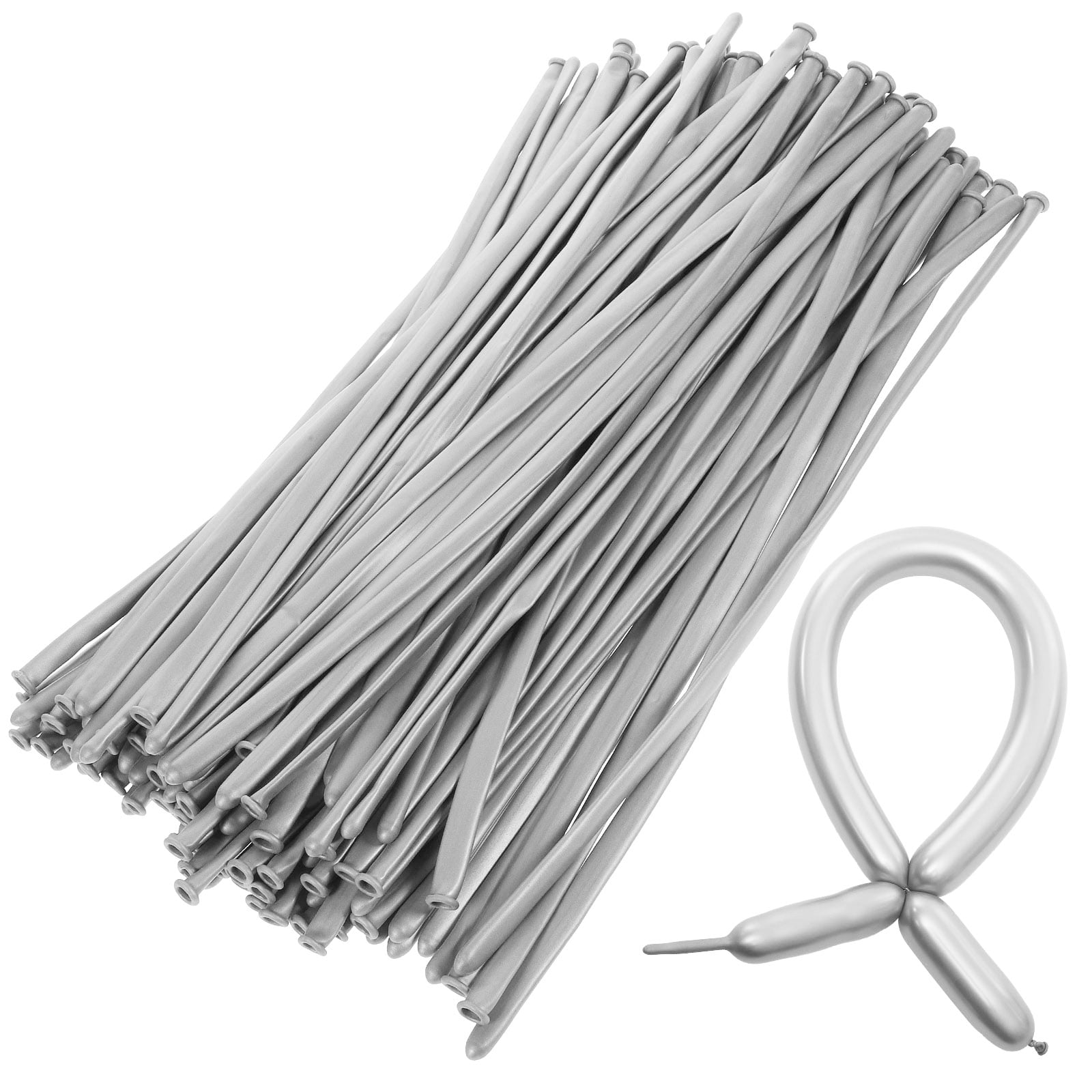 WASHWEPE 100Pcs Wedding Long Balloons Metallic Silver Long Strip for ...