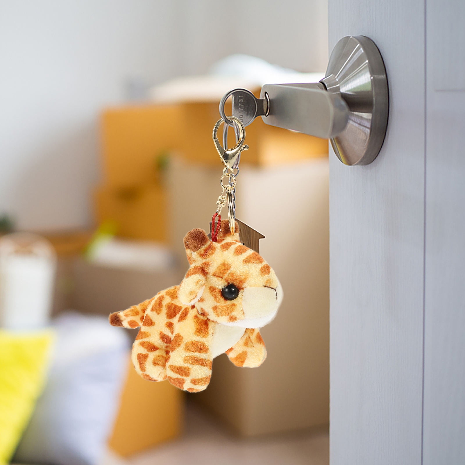 WASHWEPE 1Pack Plush Pendant Key Chain Giraffe Shape PP Cotton For Kids ...