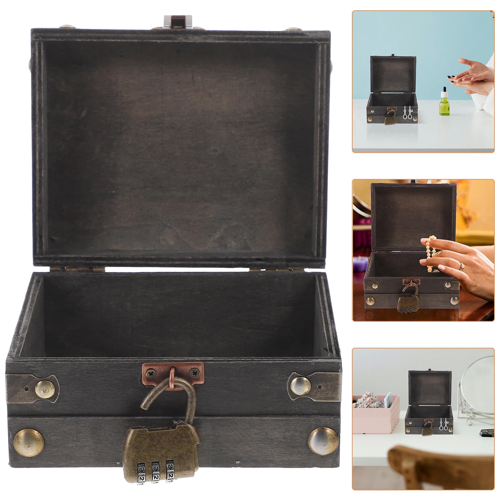 WASHWEPE 1Pack Treasure Box Portable Small Treasure Chest Box Wood ...