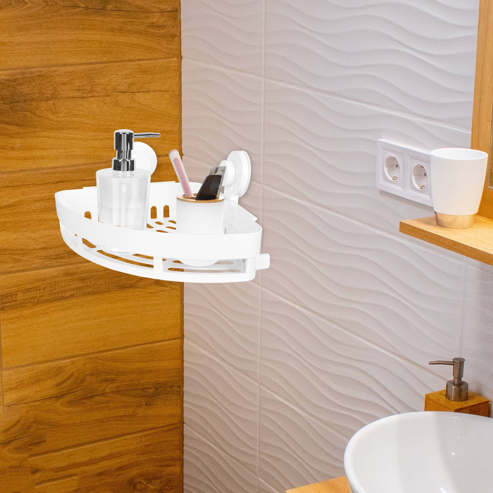 WASHWEPE 1Pack Triangular Storage Rack White Plastic Wall-Mounted ...