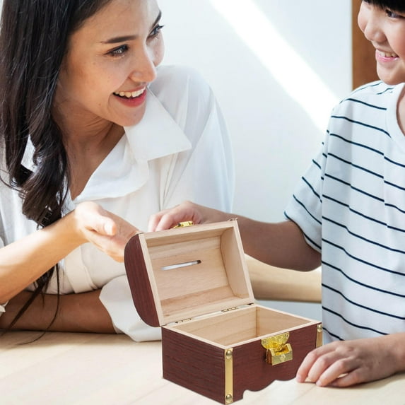 WASHWEPE 1Pack Vintage Treasure Chest Storage Box Brown Wood Material ...