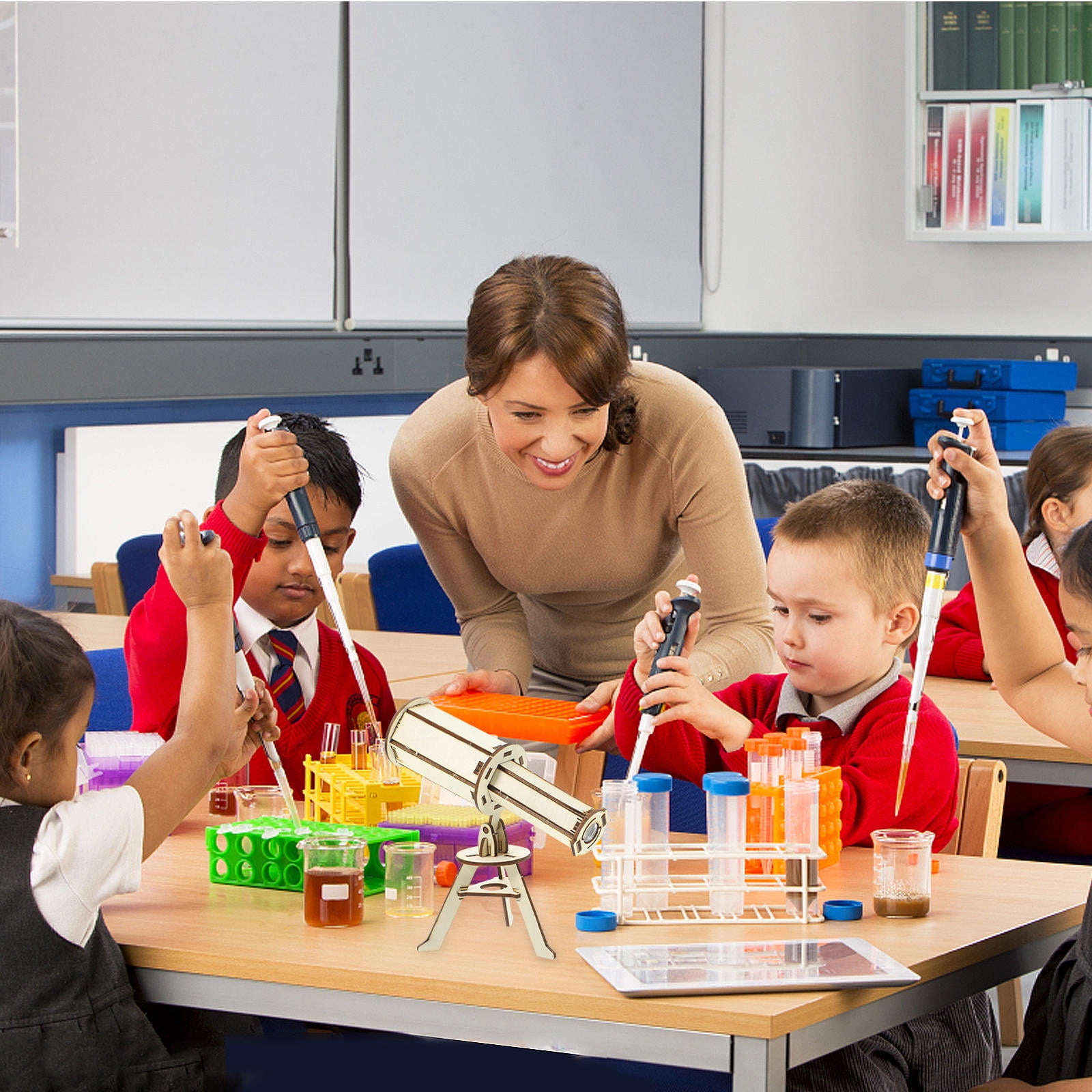 WASHWEPE 2 Sets Diy Science Science Props Wood Assembly Telescope Toy ...