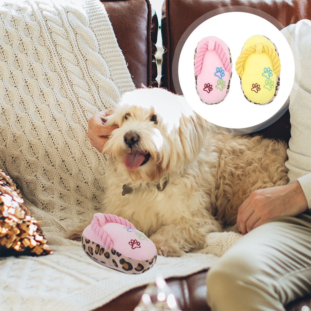 WASHWEPE 2Pack Yellow Slipper Shaped Dog Bite Toys for Interactive Play ...