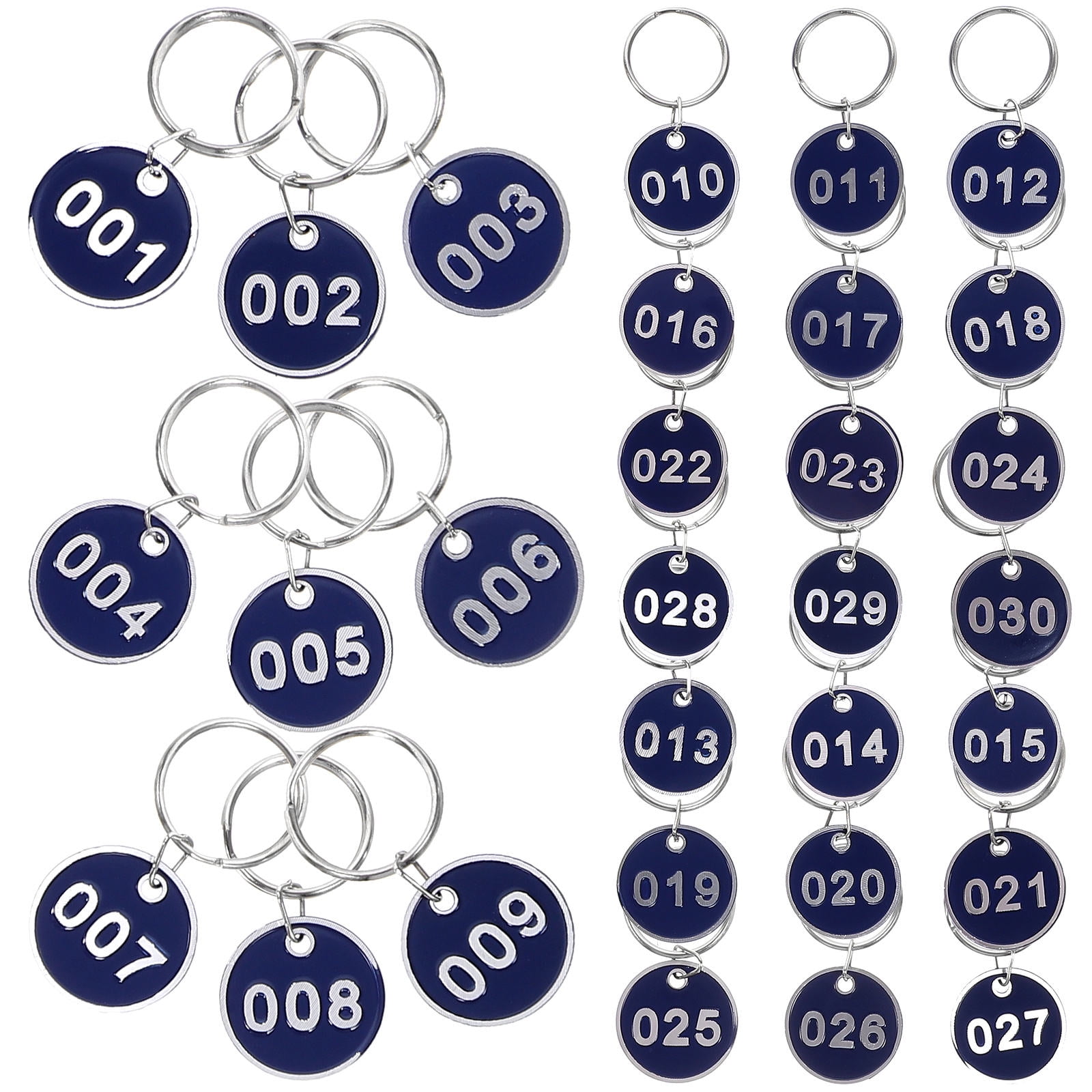 WASHWEPE 30Pcs Simple Design Blue Metal Numbered ID Tags for Keys ...