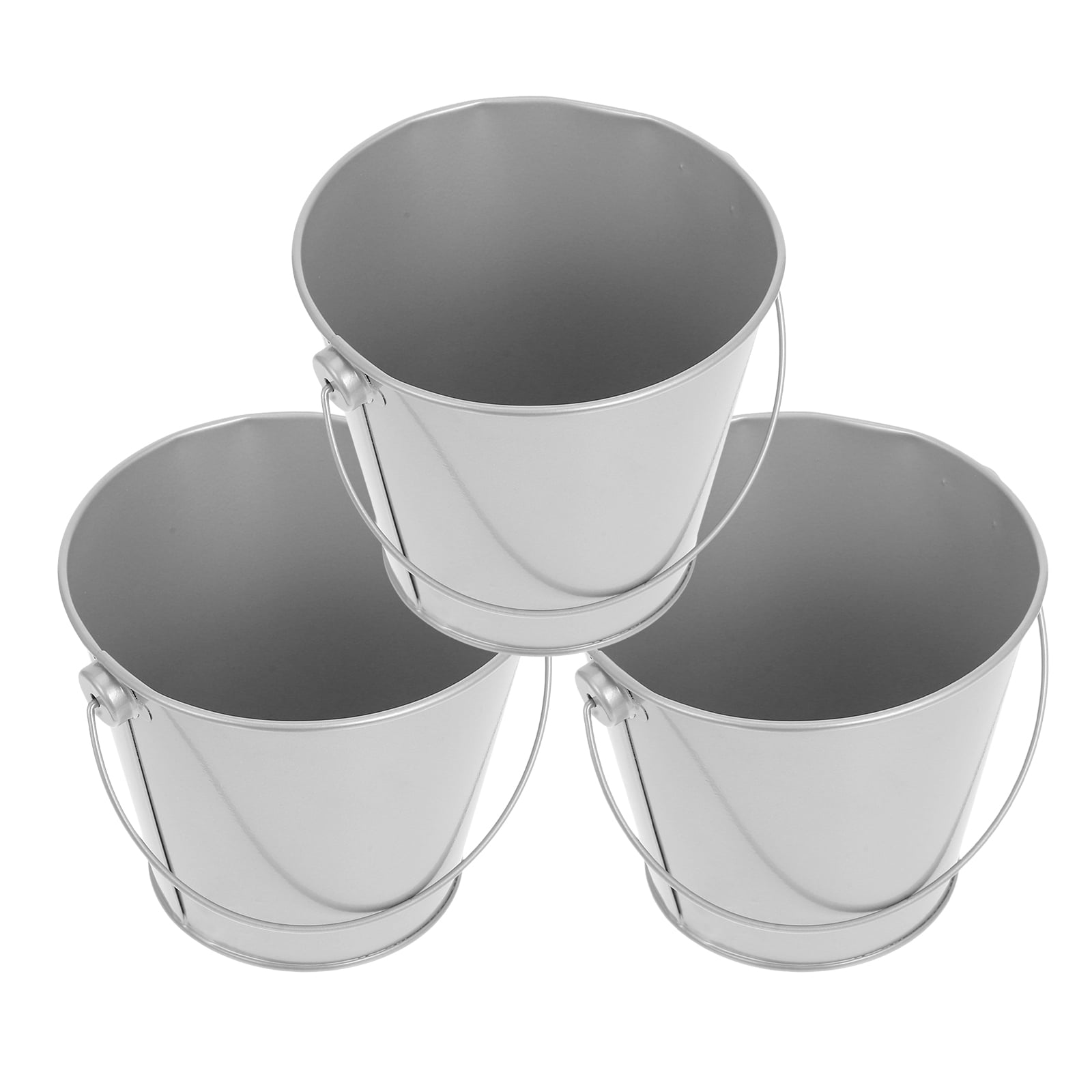 WASHWEPE 3Pcs Mini Metal Buckets Silver Galvanized Iron Portable ...