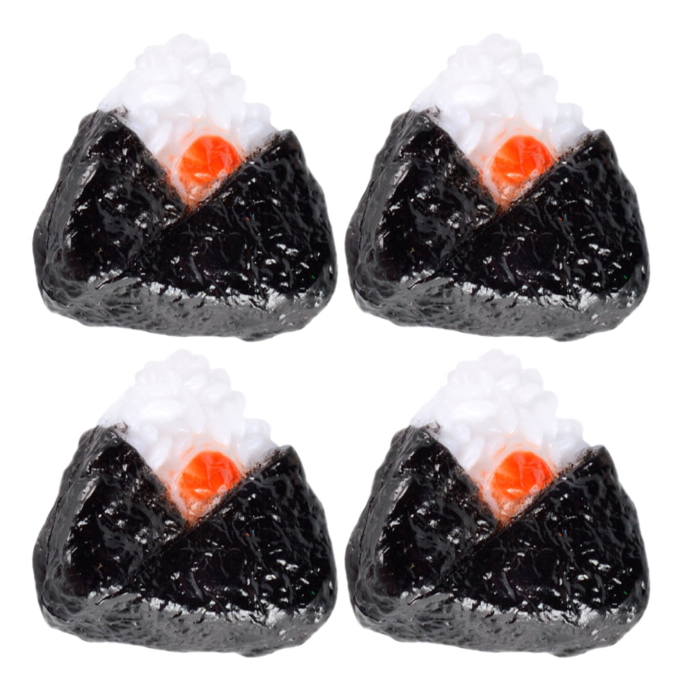 WASHWEPE 4Pcs Mini Japanese Triangle Seaweed Rice Ball Models Black PVC ...