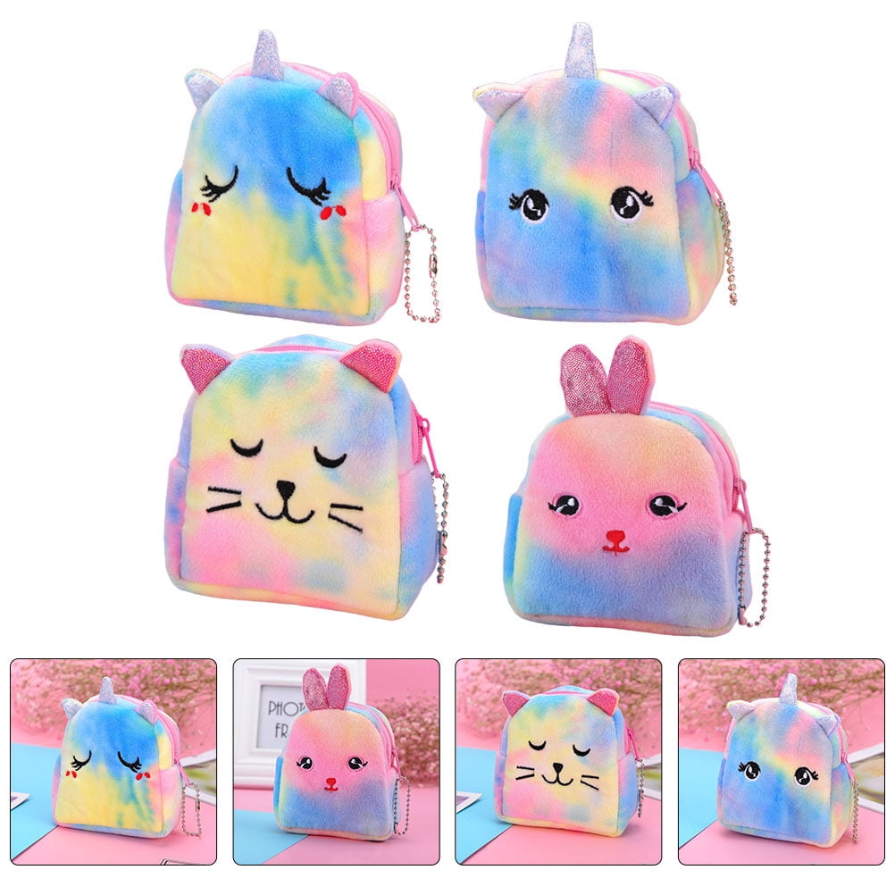 WASHWEPE 4pcs Unicorn Plush Coin Pouch Cute Cartoon Money Bags For ...