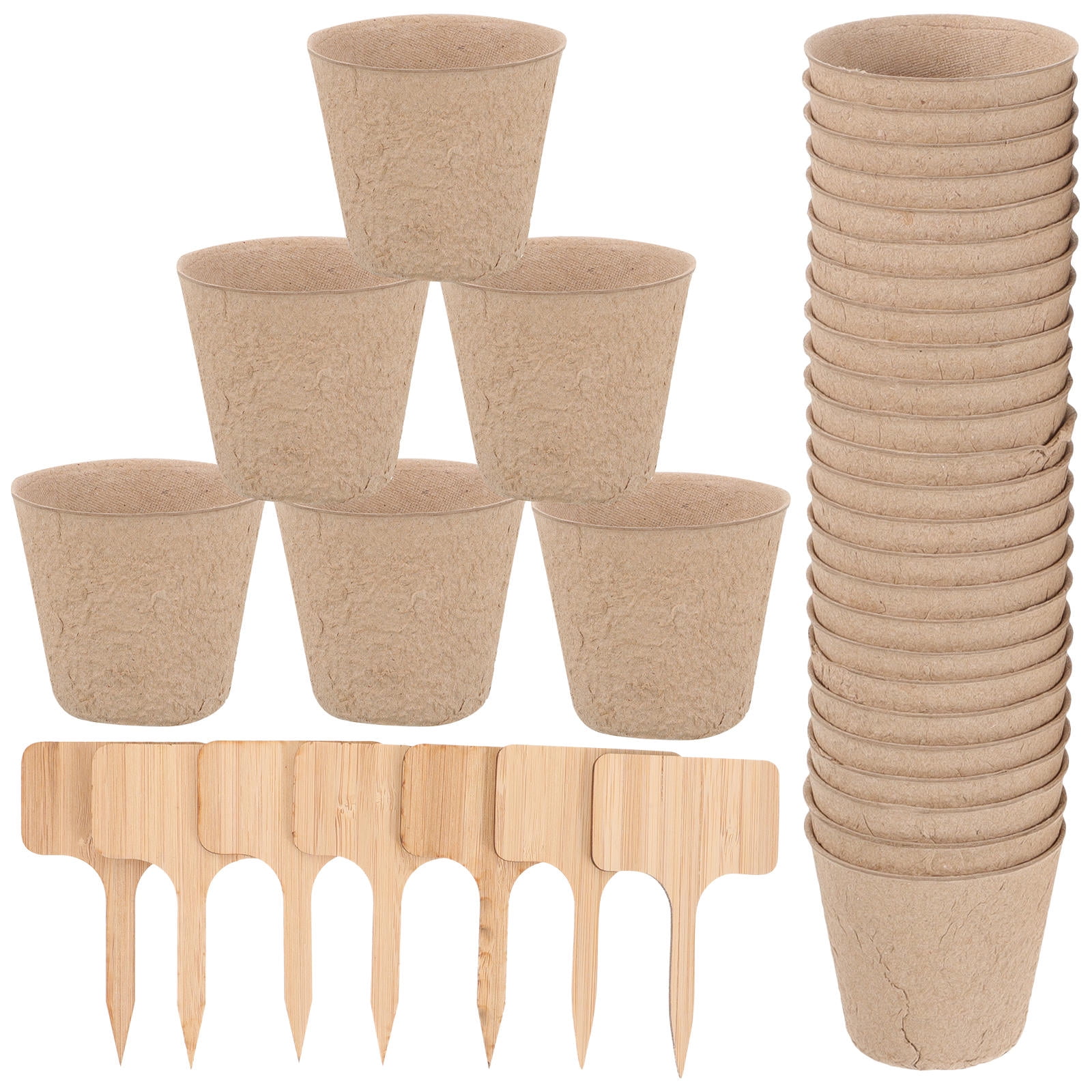 WASHWEPE 50 X Pulp Planting Cups 2.36X2.36X2.16Inch Khaki Round ...