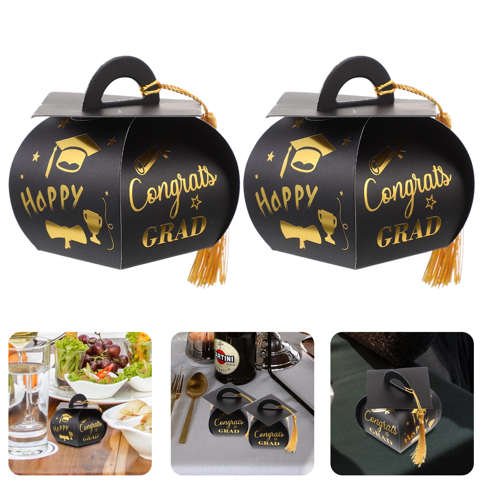 WASHWEPE 50Pcs Black Graduation Cap Boxes For Candy Storage And Display ...