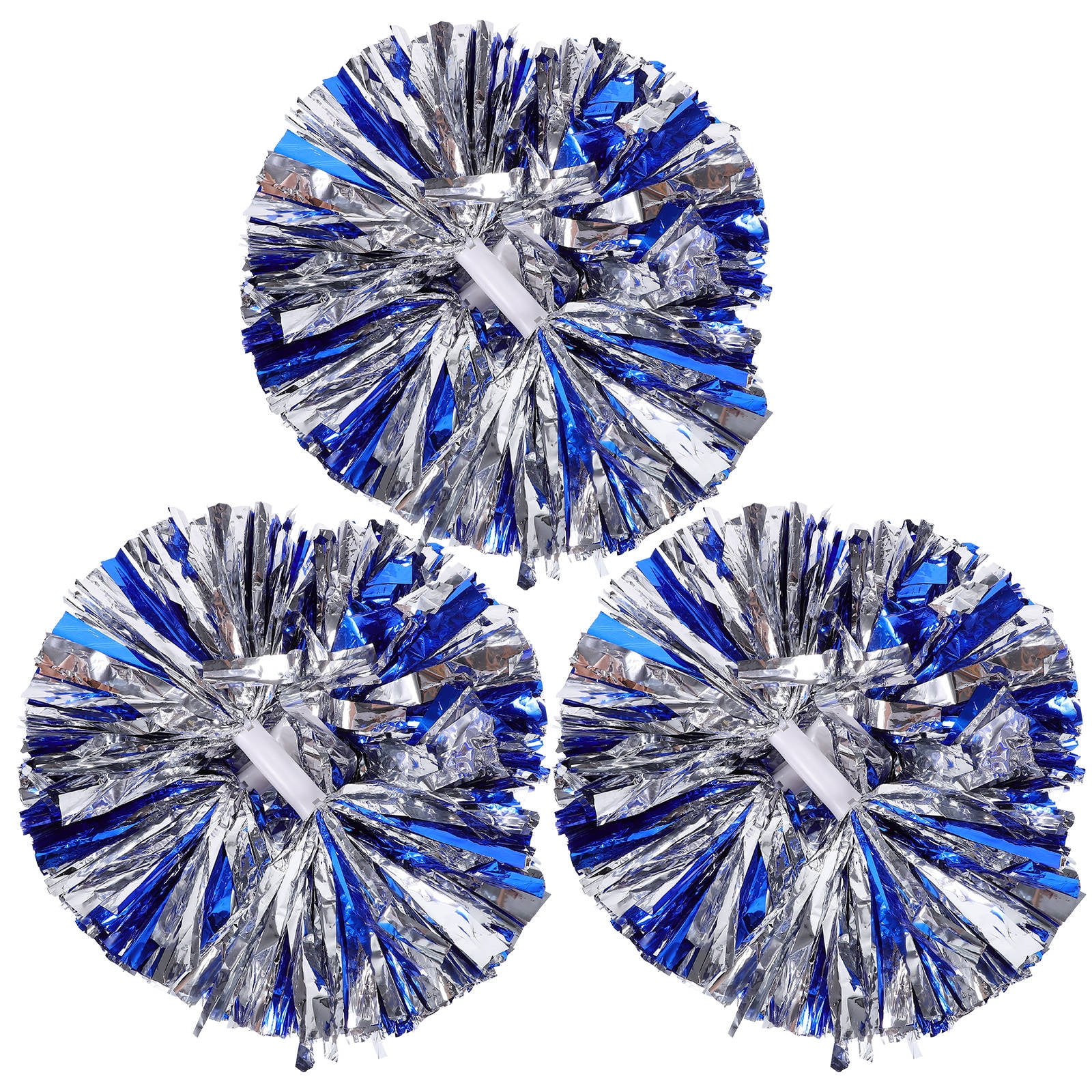 WASHWEPE 6Pcs Cheerleading Pom Poms Blue Silver Pe Round Performance ...