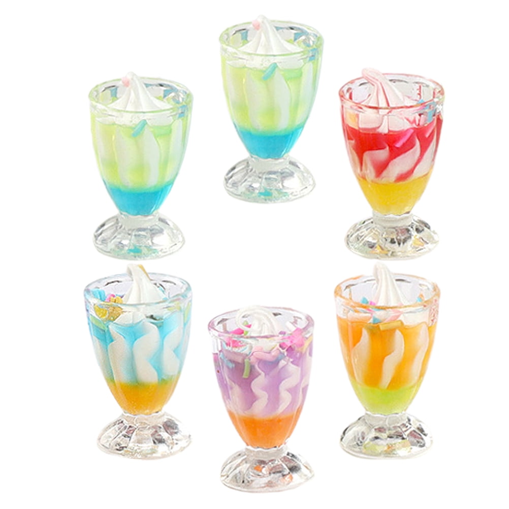 WASHWEPE 6Pcs Detailed Doll House Food Model Miniature Ice Cream Cups ...