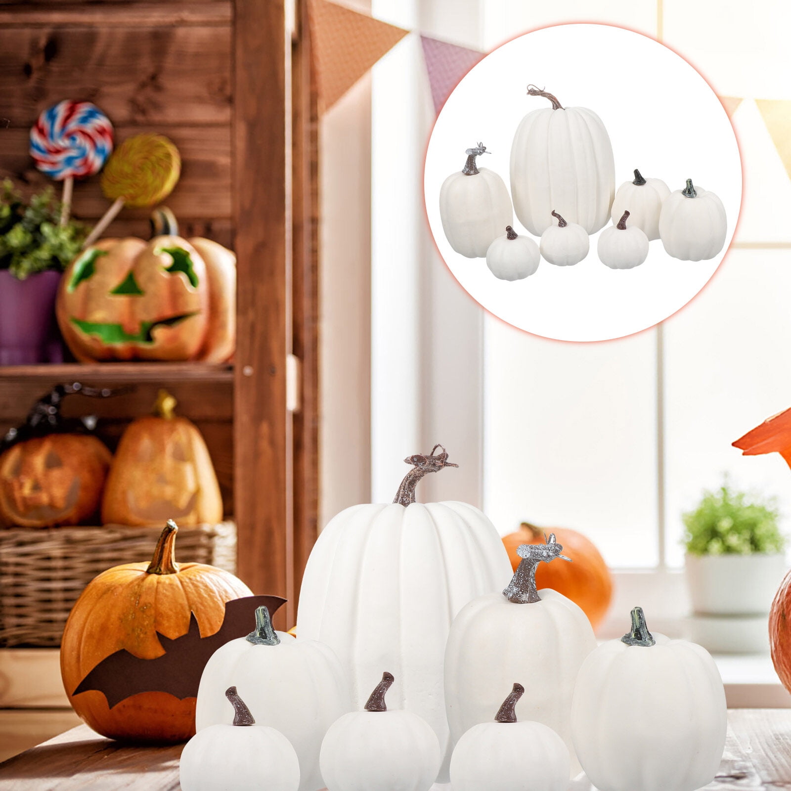 WASHWEPE 7Pcs Large Pumpkin Prop Simulated Pumpkin Model Decor White ...