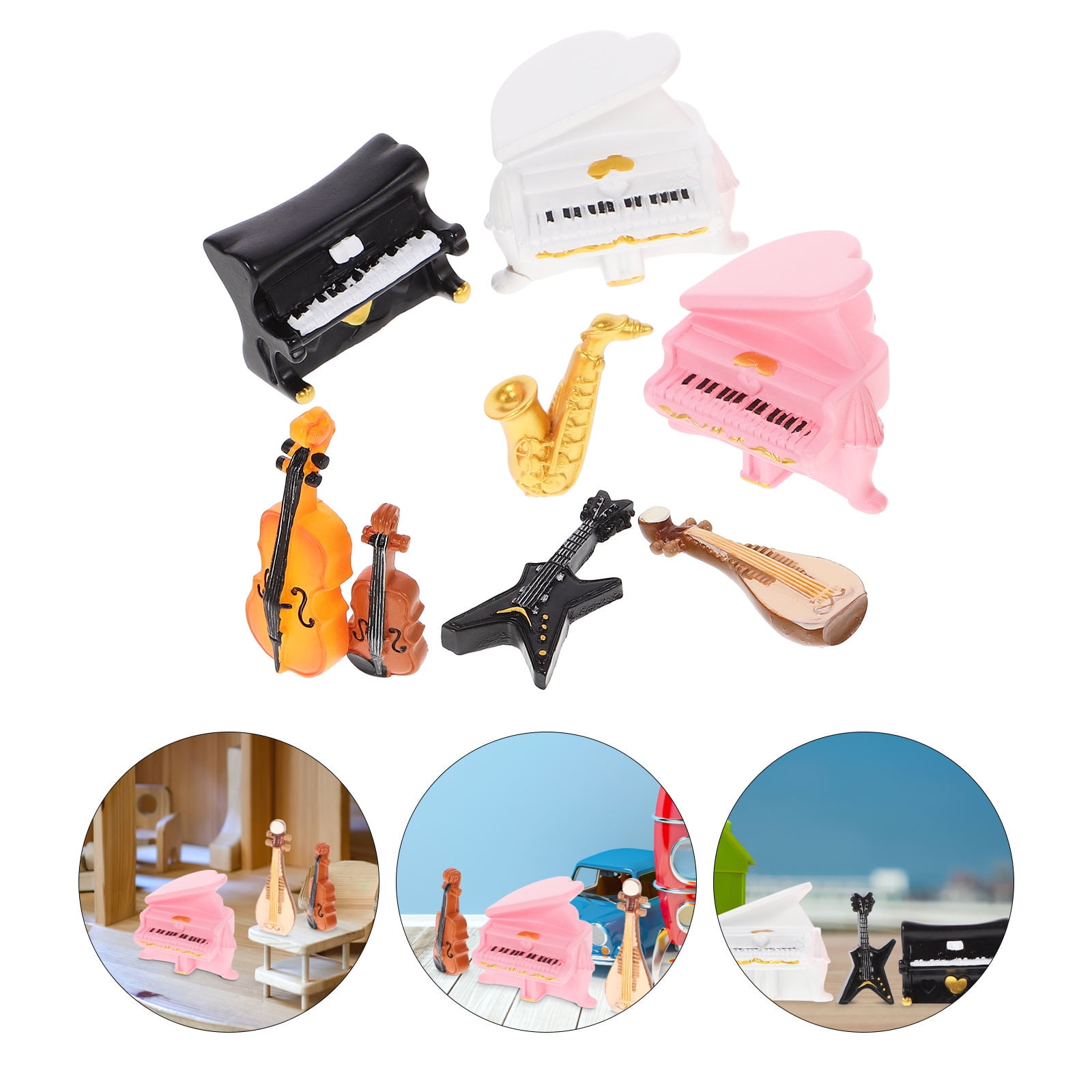 WASHWEPE 8Pcs Mini Instruments Adorable Mini House Decor Resin Violin ...