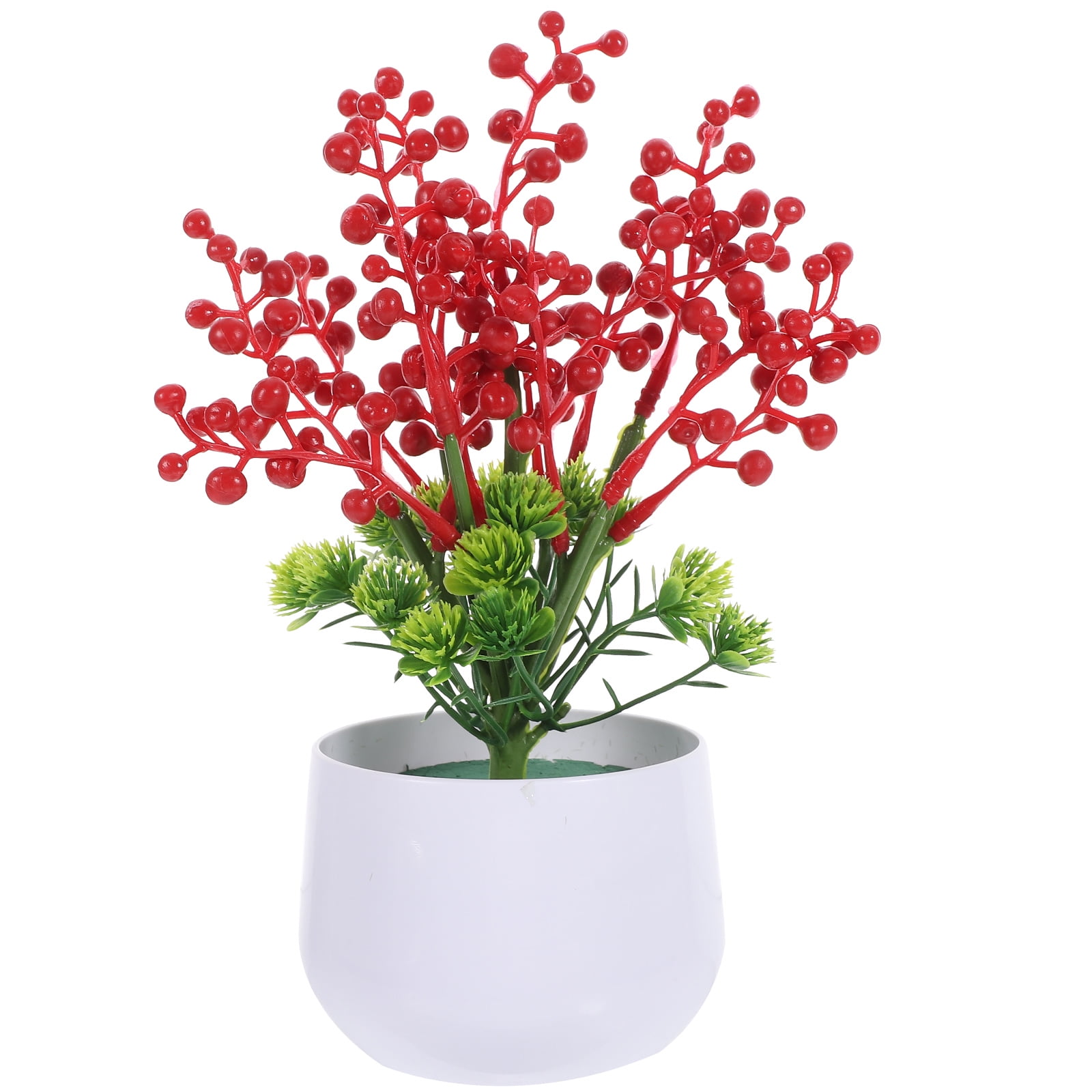 WASHWEPE Artificial Potted Plant 1Pcs Red Plastic Non Fading Faux ...