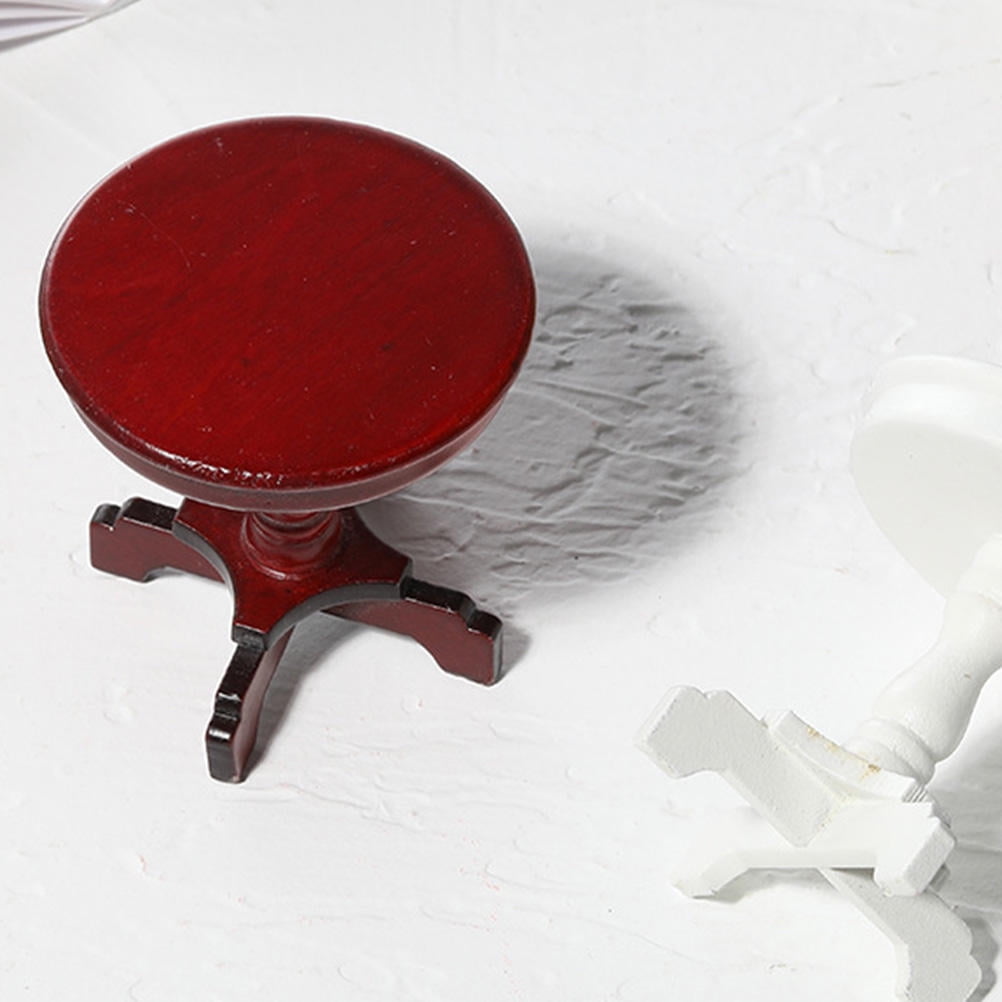 WASHWEPE Mini Round Table 1Pcs for Dollhouse Furniture Red Synthetic ...
