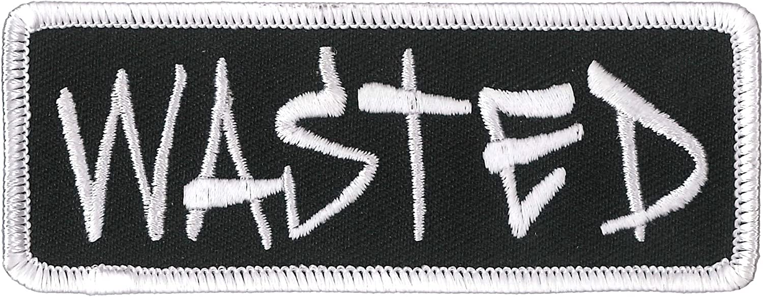 WASTED, PATCH - Black Background w/ White Border High Thread Iron-On ...