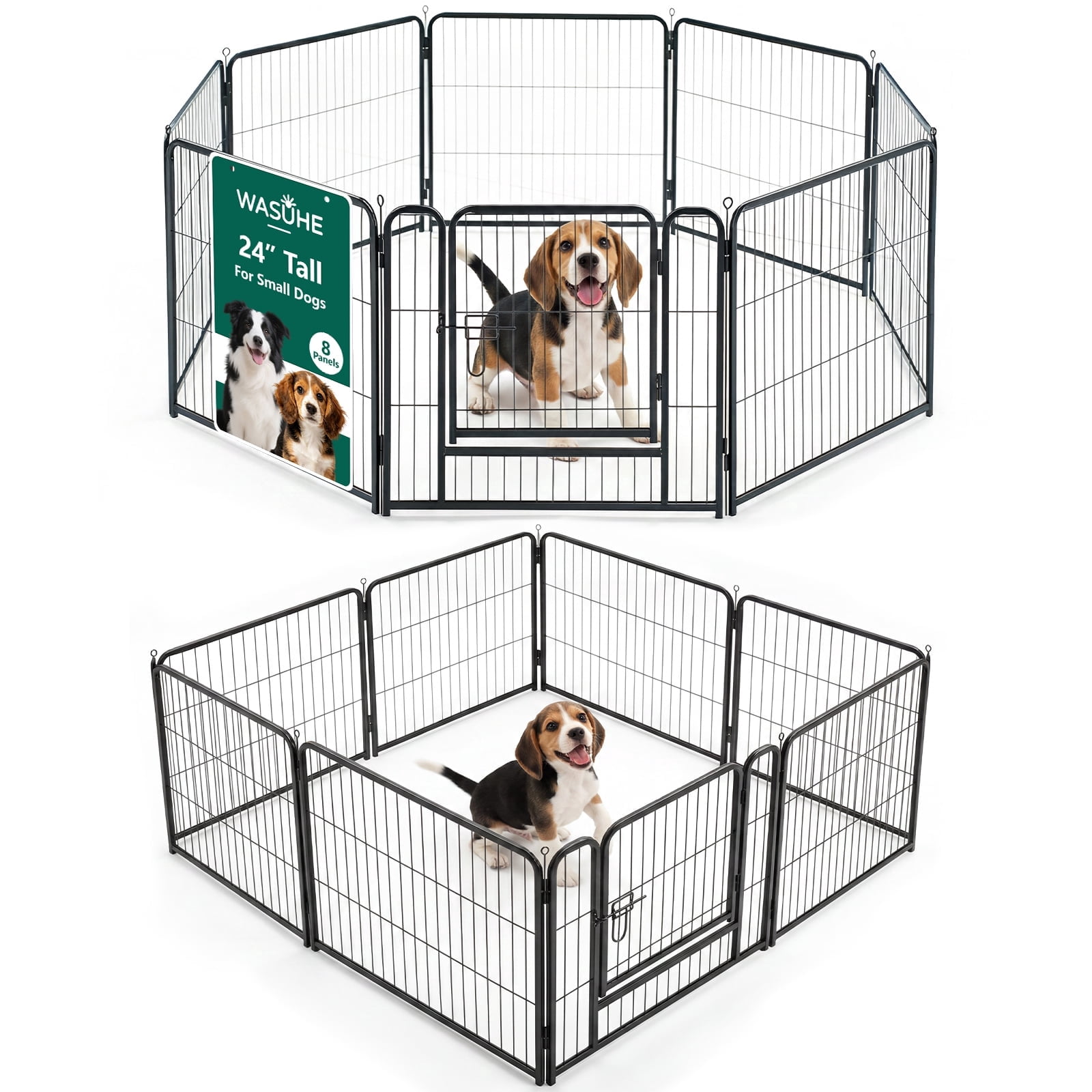 WASUHE Dog Playpen with Door, 24 Inch 8 Panel Foldable Metal Pet Fence ...