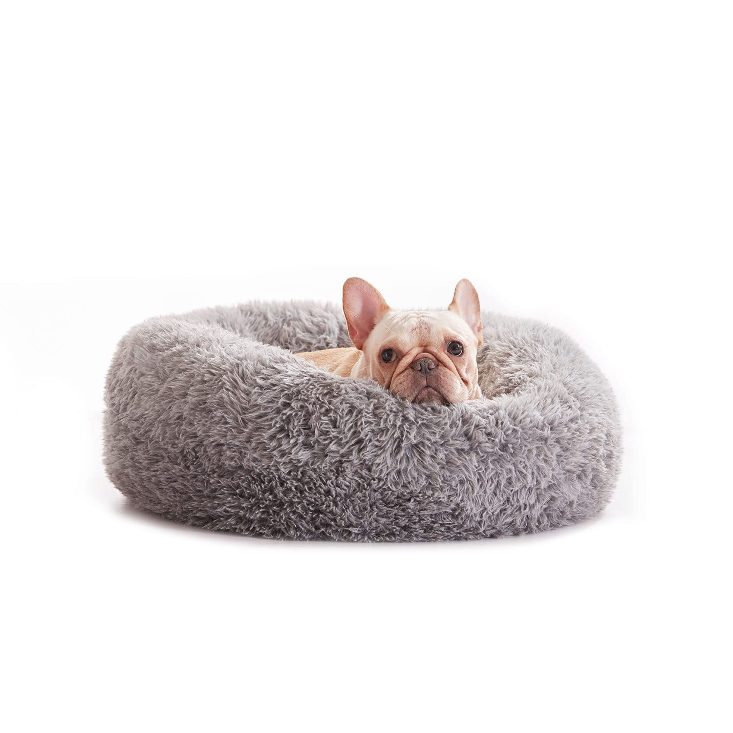 WATANIYA Calming Donut Dog Bed, Anti-Anxiety Cozy Soft Plush Faux Fur Round Pet Bed, Grey ...