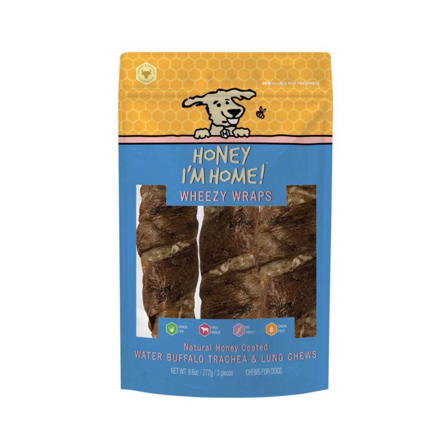 Honey I'm Home Dog Buffalo Trachea Wrapped In Lung 10 Inch 3 Pack ...