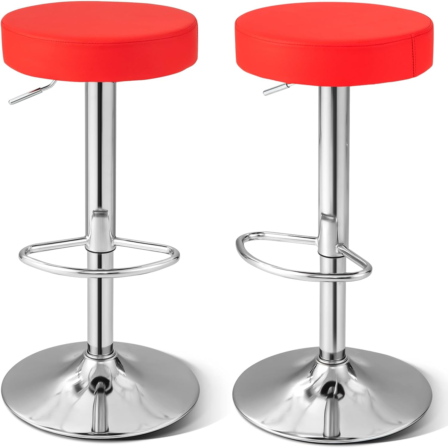 WATERJOY Adjustable Round Bar stools, PU Seat Swivel Bar Stool with ...