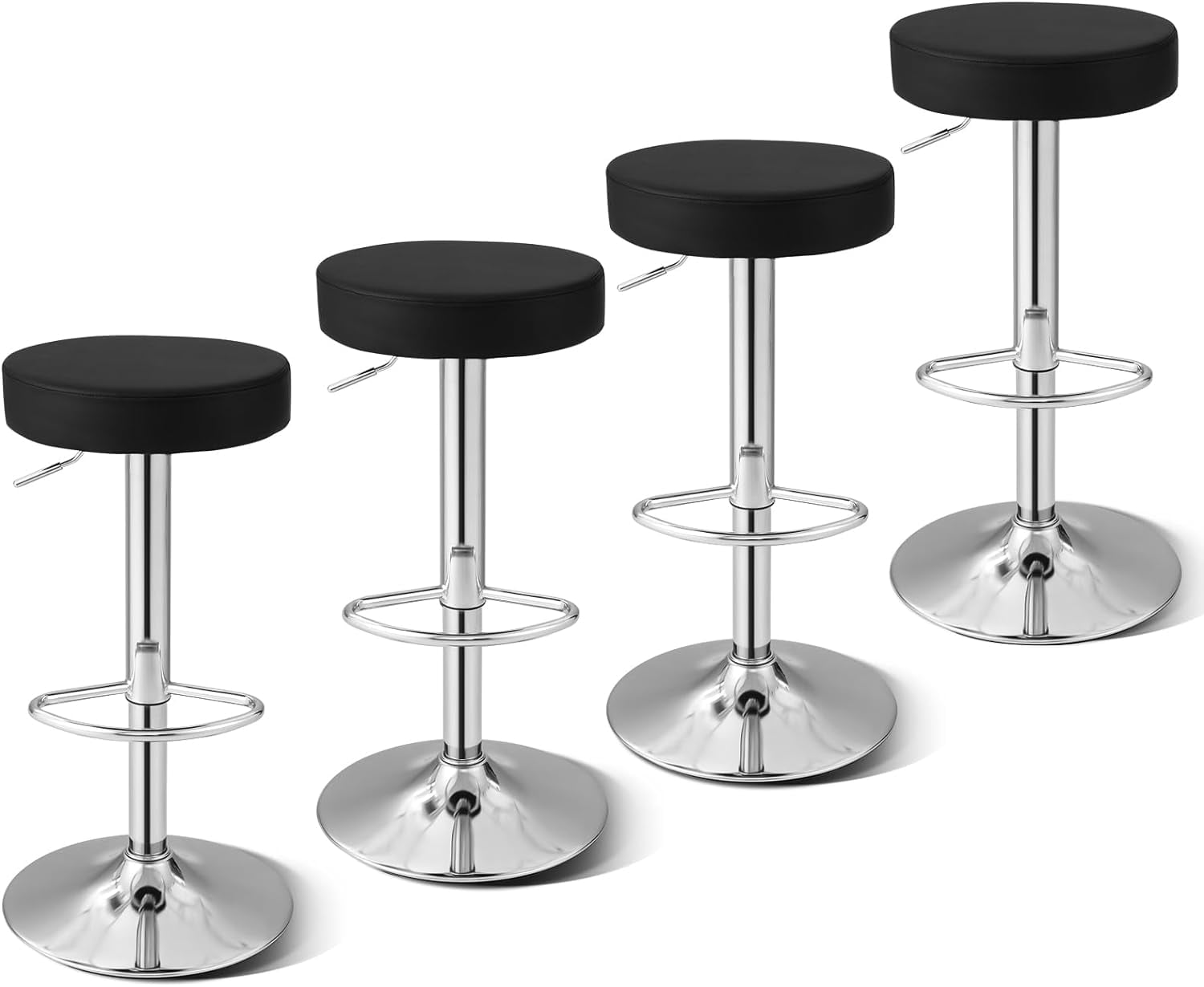 WATERJOY Adjustable Round Bar stools Set of 4, PU Seat Swivel Bar Stool ...