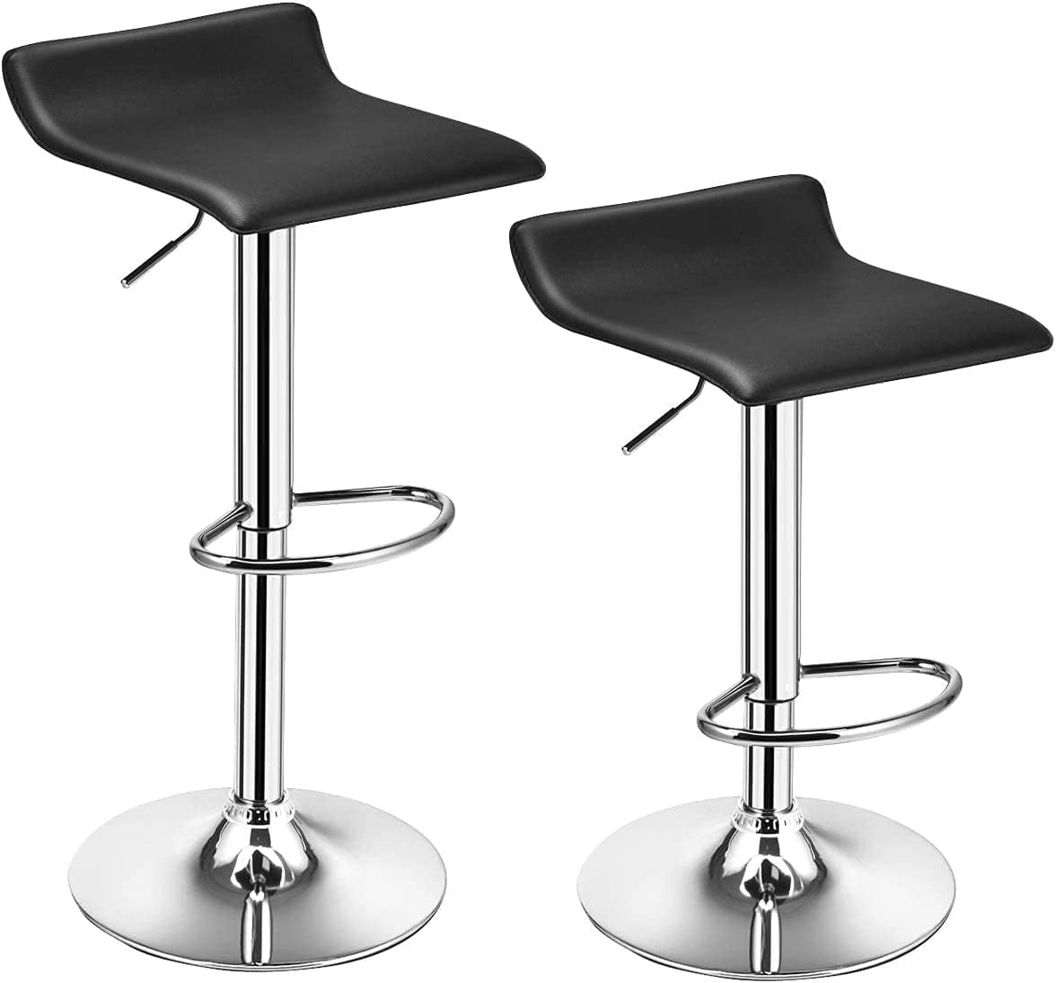 WATERJOY PU Leather Backless Bar Stools Set of 2, Swivel Adjustable Modern Design Chrome ...