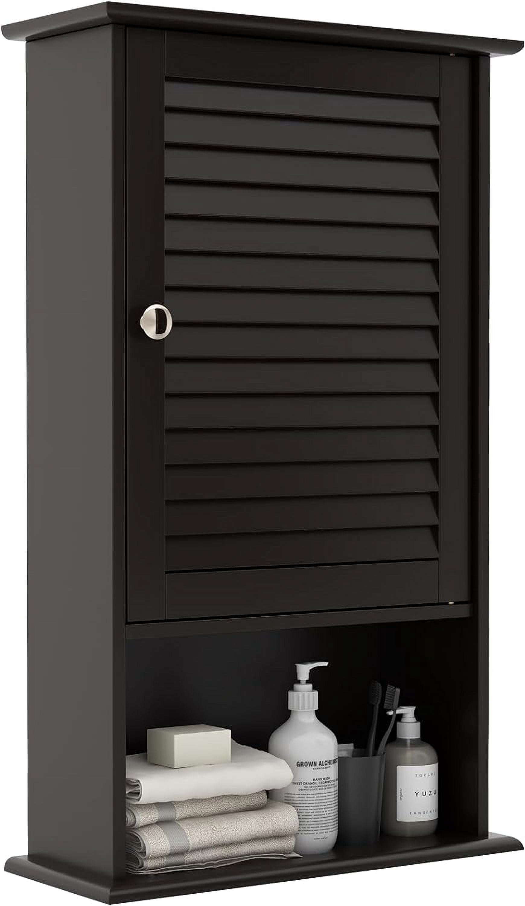 WATERJOY Wall Bathroom Storage Cabinet with Shutter Doors and Shelves ...
